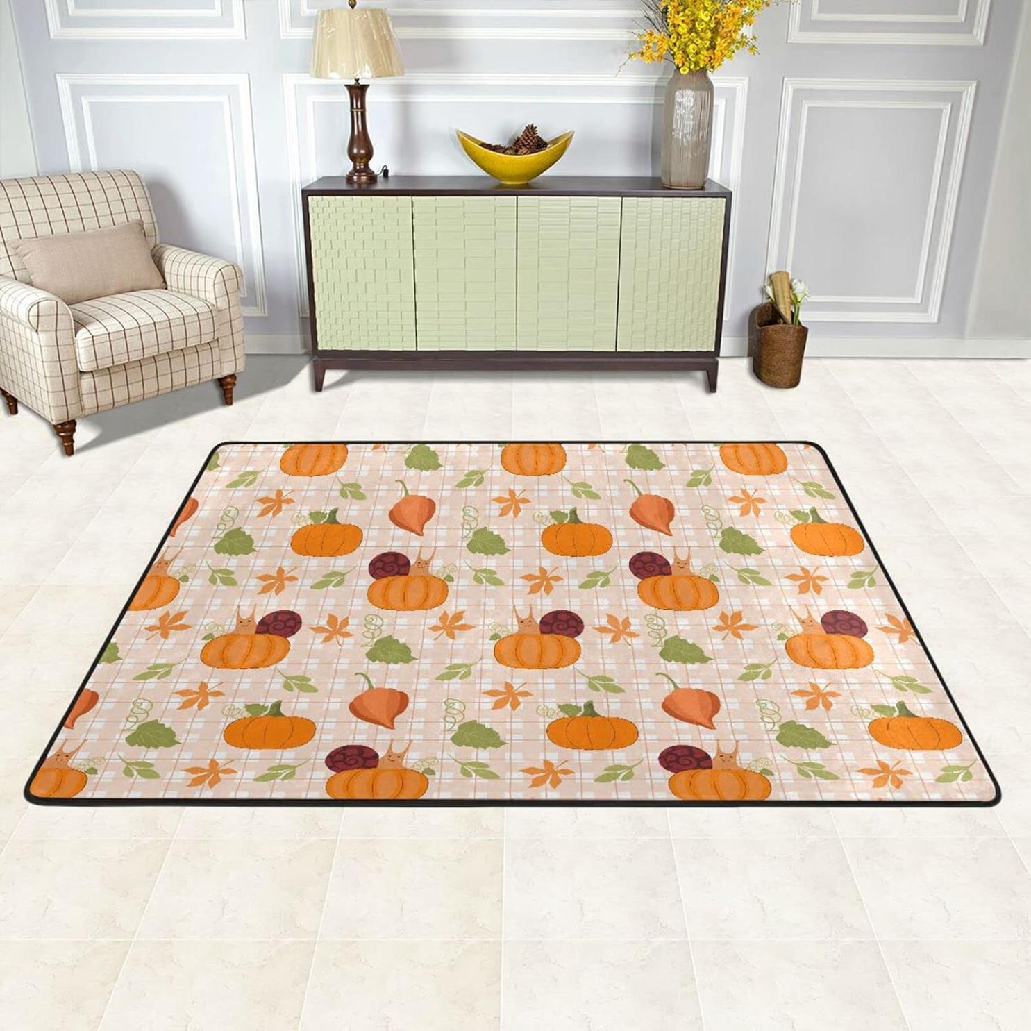 Bestwell Pumpkins Snails Cute Area Rug, 36×24in, Fall Elements Non-Slip ...
