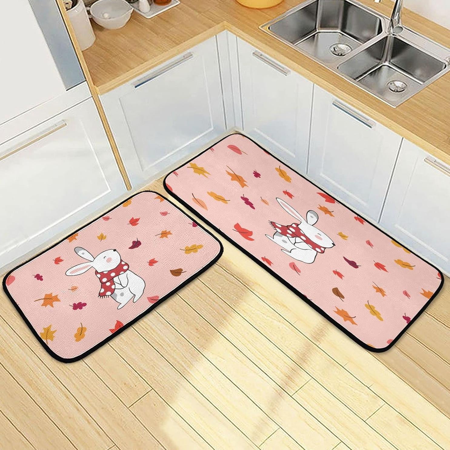 Bestwell Rabbit Autumn Leaves Kitchen Rugs 2 Pieces, Cute Bunny Fall ...