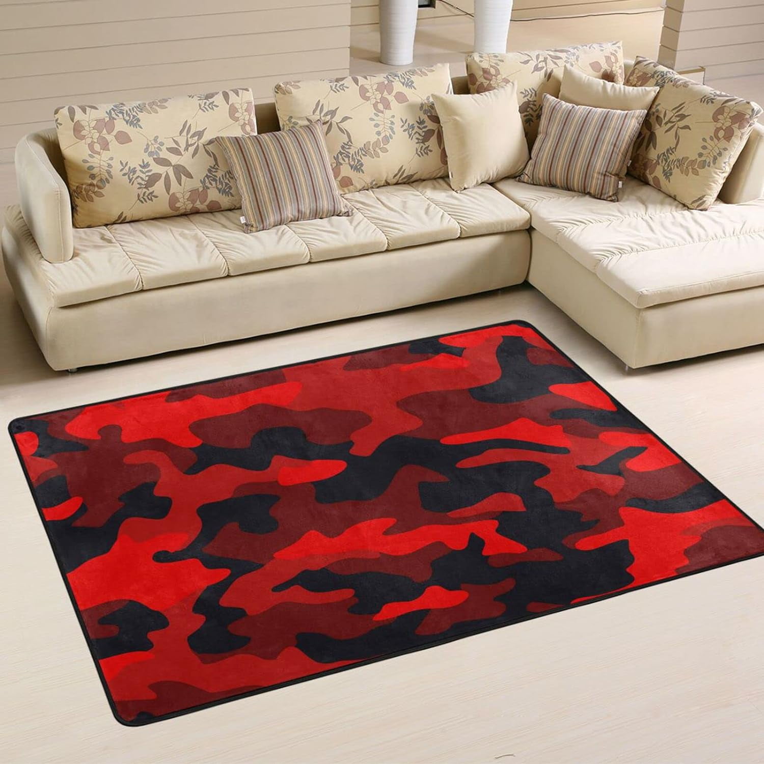 Bestwell Red Camouflage Area Rug 72×48in Camo Floor Carpet for Indoor ...