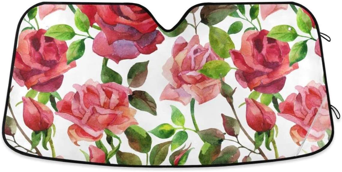 Bestwell Rose Flowers Front Windshield Sun Shade Folding Sun Shield ...