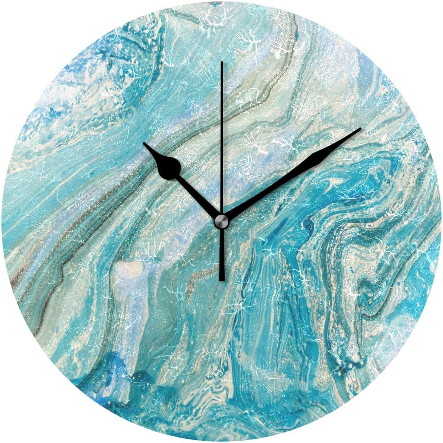 Bestwell Round Digital Clock Teal Blue Gold Marble Creative Decorative ...