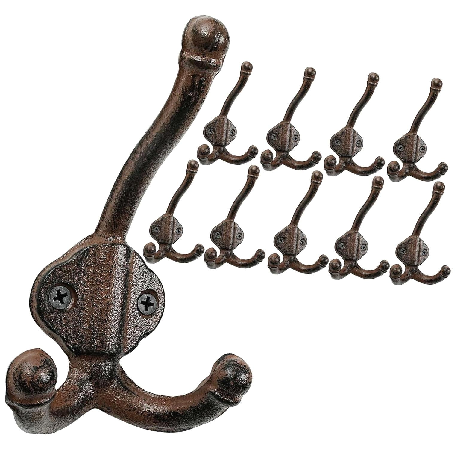 Bestwell Rustic Coat Hooks,Cast Iron Triple Hooks for Hanging Heavy ...
