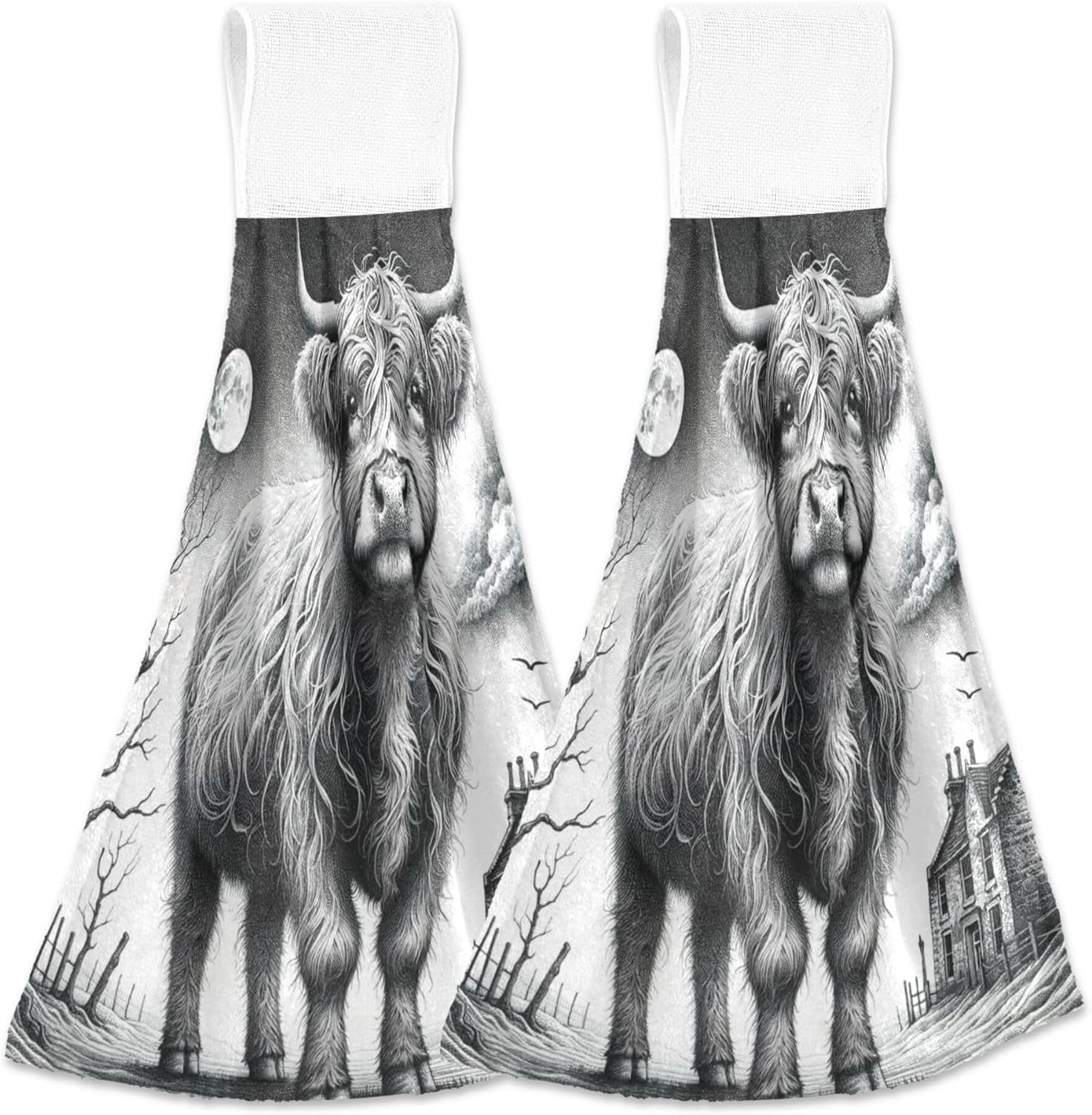 Bestwell Scotland Highland Cattle Kitchen Hanging Hand Towels, Creepy ...