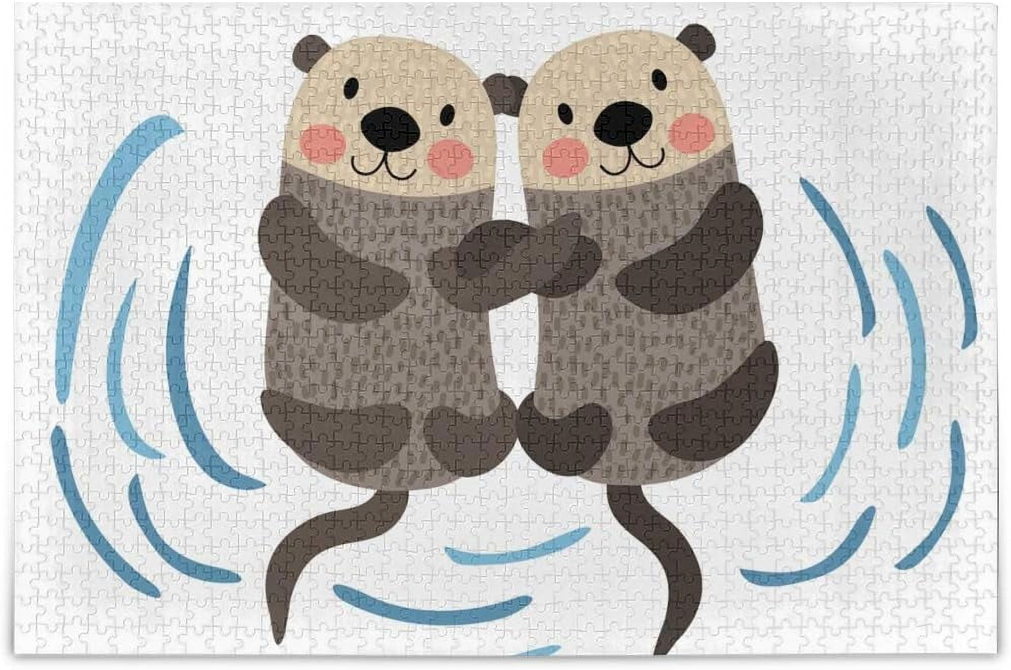 Bestwell Sea Otter Couple Hold Hand Floating in Water Cartoon Character ...