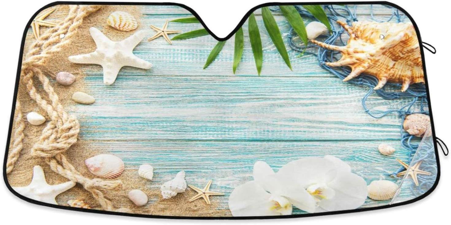 Bestwell Seashells on Sand Car Windshield Sun Shade,oldable Visor ...
