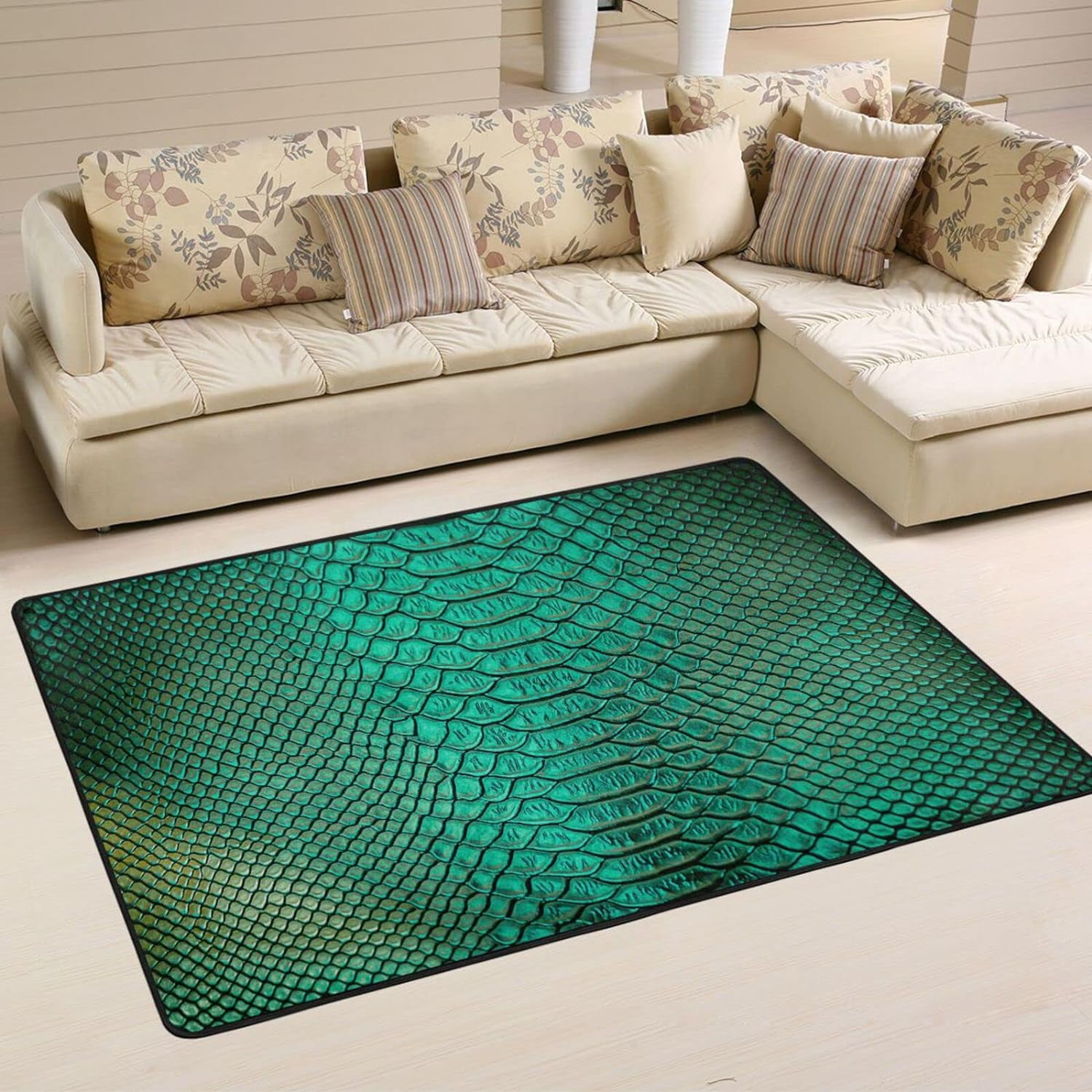 Bestwell Snake Skin Print Area Rug 72×48in Animal Green Floor Carpet ...