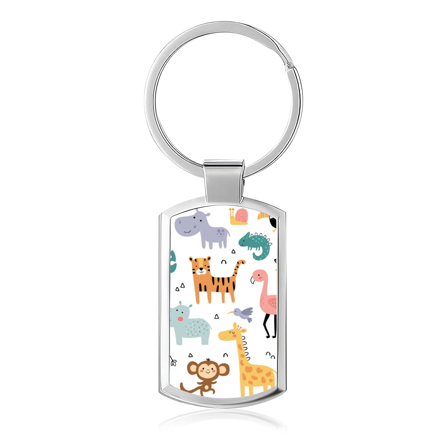 Bestwell Square Keychain Cute Animals Pattern Key Ring with Metal Ring ...