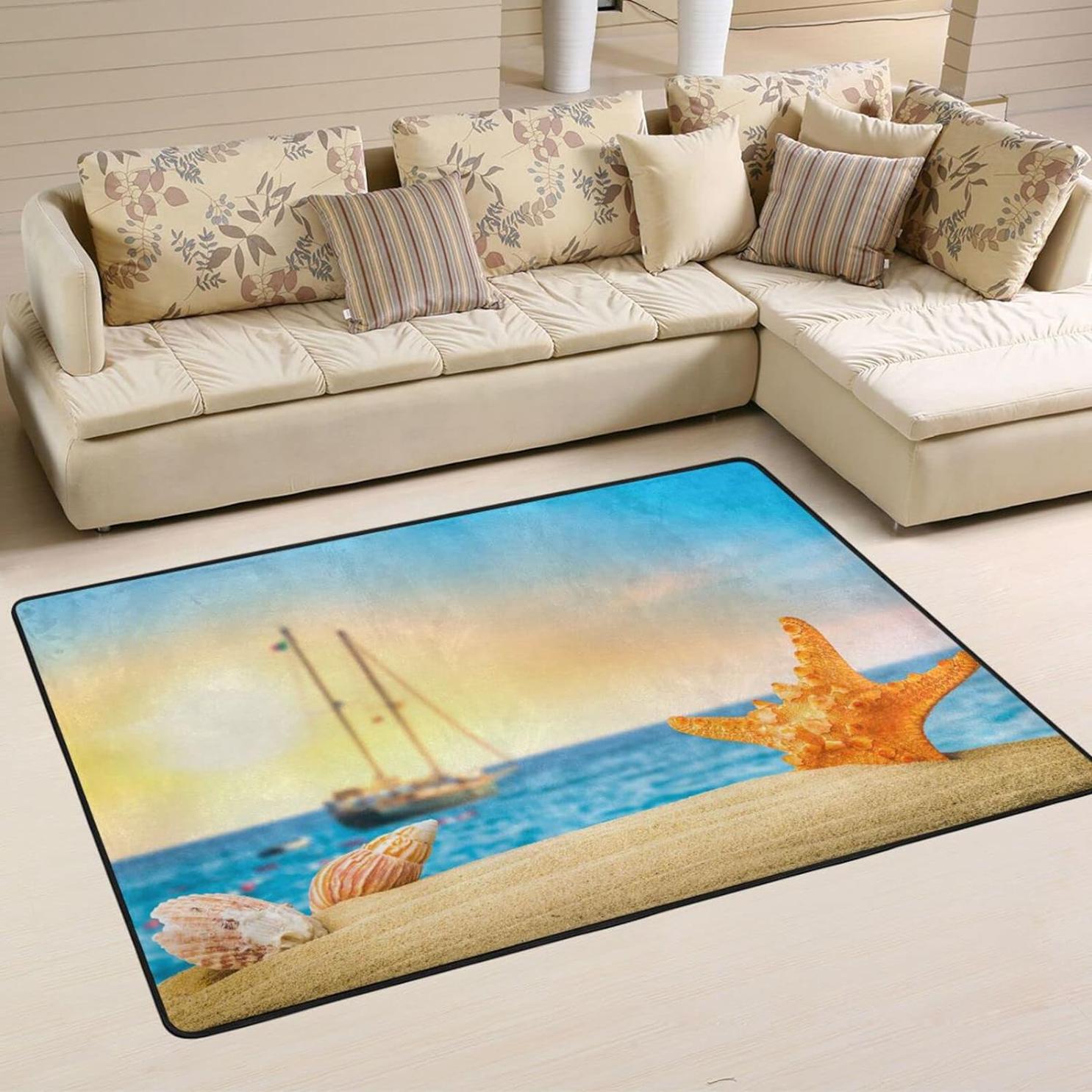 Bestwell Starfish Sandy Beach Area Rug, 36×24in, Sunrise Shells ...