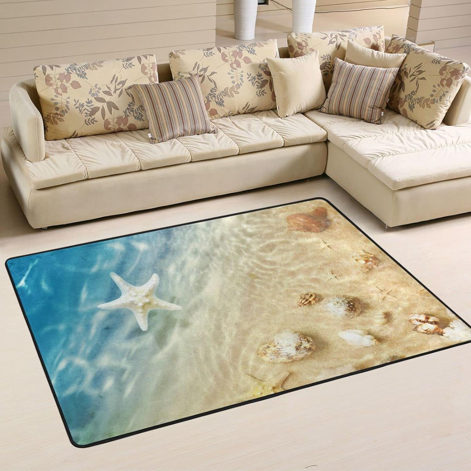 Bestwell Starfish Seashell Summer Area Rug 72×48in Light Sea Sandy ...