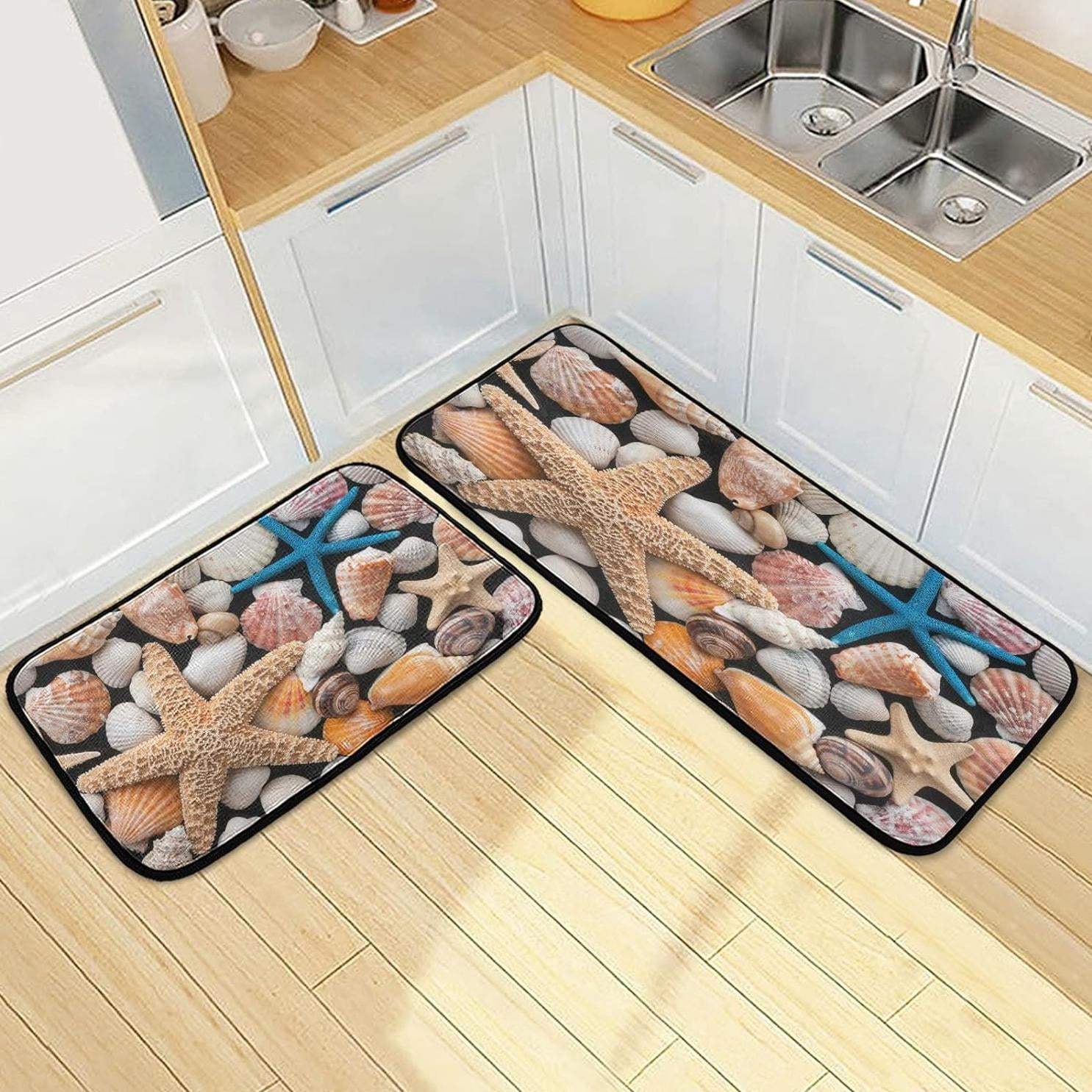 Bestwell Starfish Shells Conch Kitchen Mats and Rugs, Marine Life Floor ...
