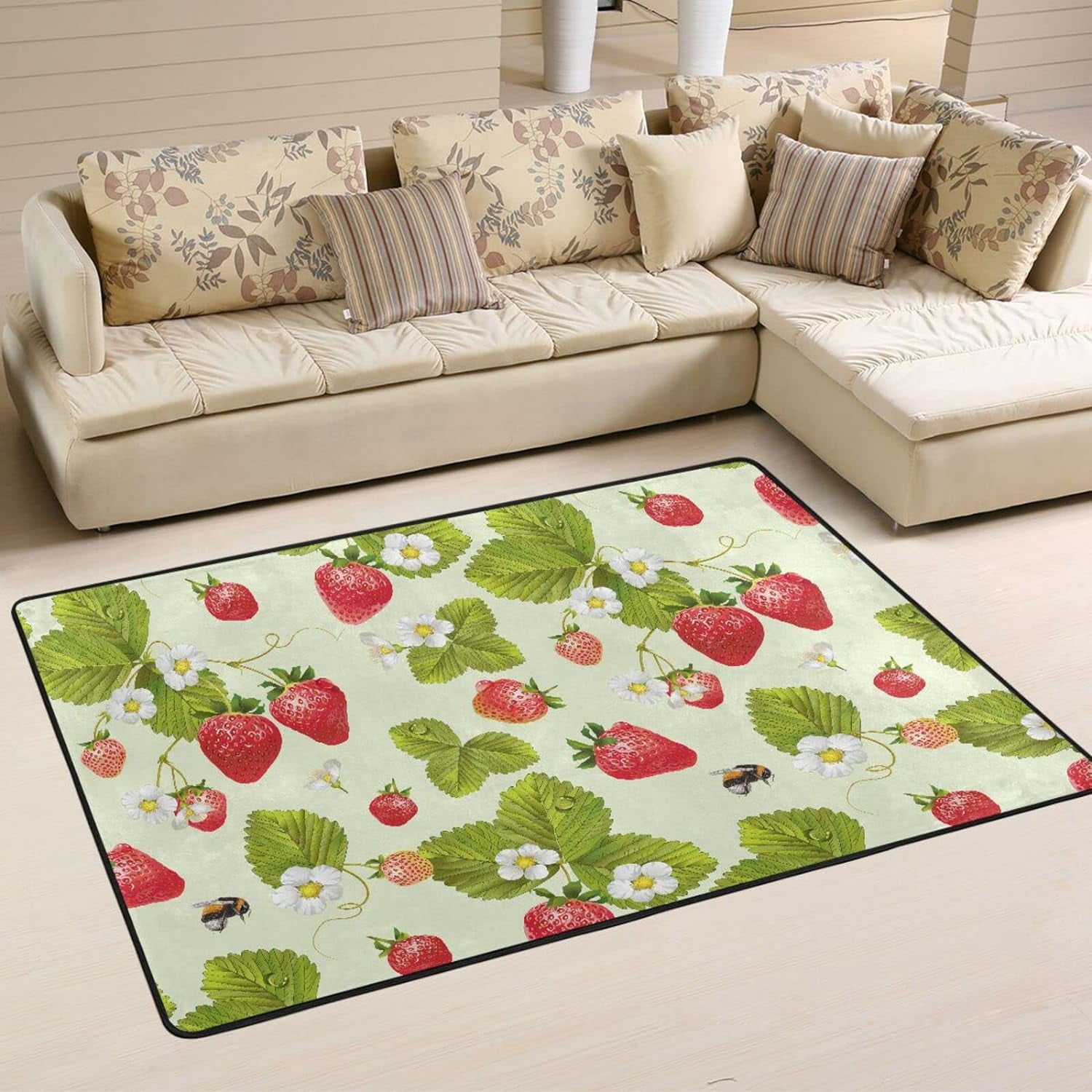 Bestwell Strawberry Flower Area Rug 72×48in Sweet Summer Fruits Floor ...