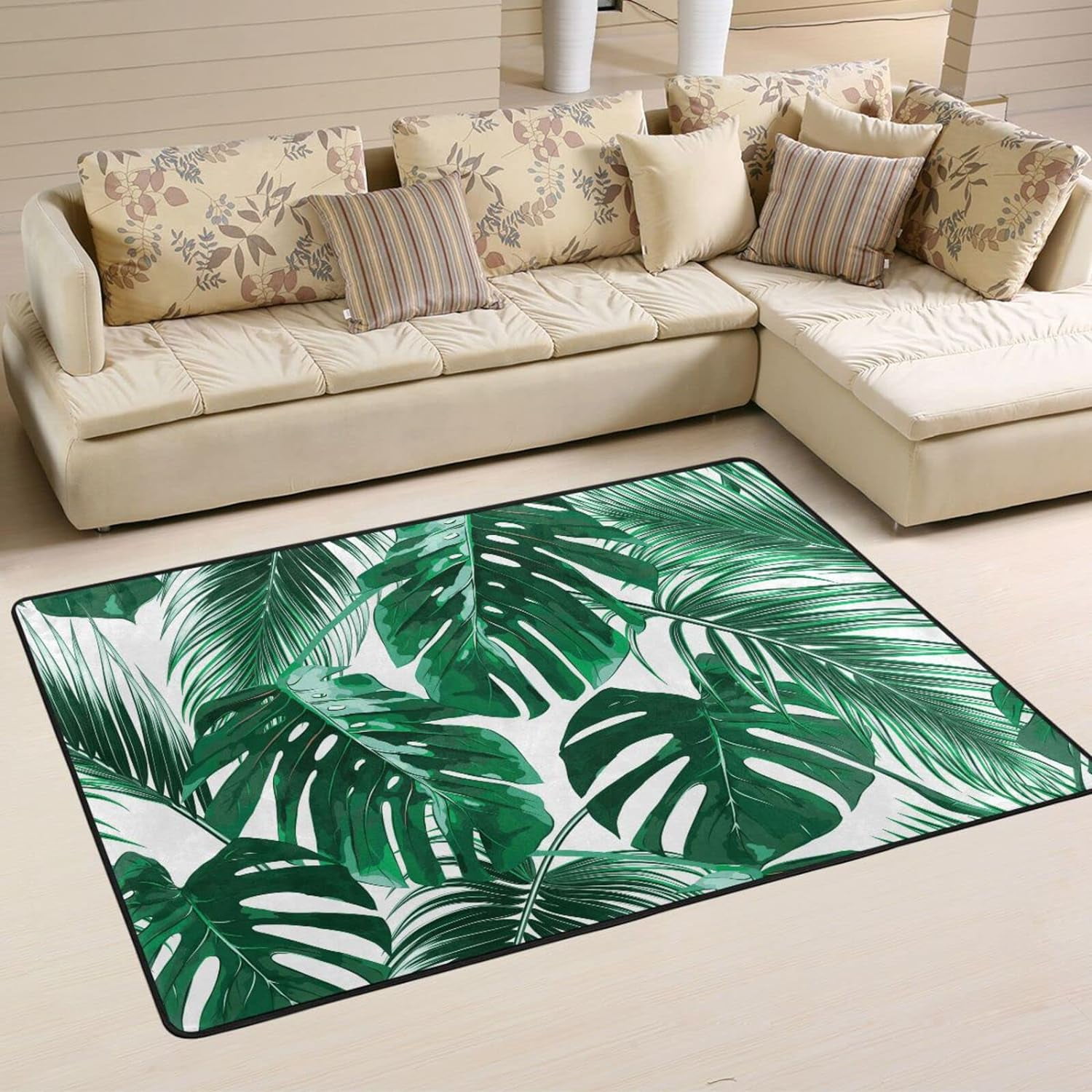Bestwell Summer Tropical Leaves Area Rug 72×48in Darkslategray Leaf Non ...