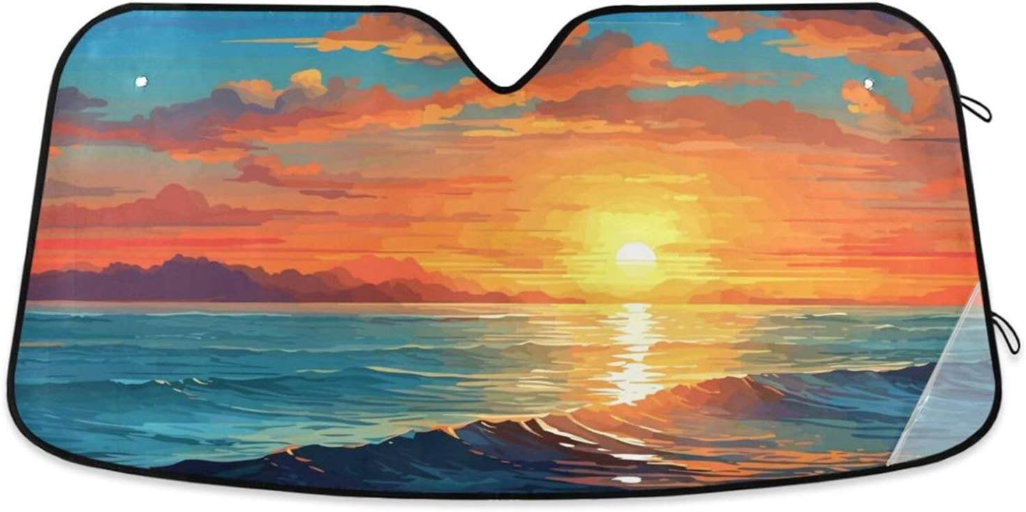 Bestwell Sunrise on The Beach Car Windshield Sun Shade Foldable Sun ...