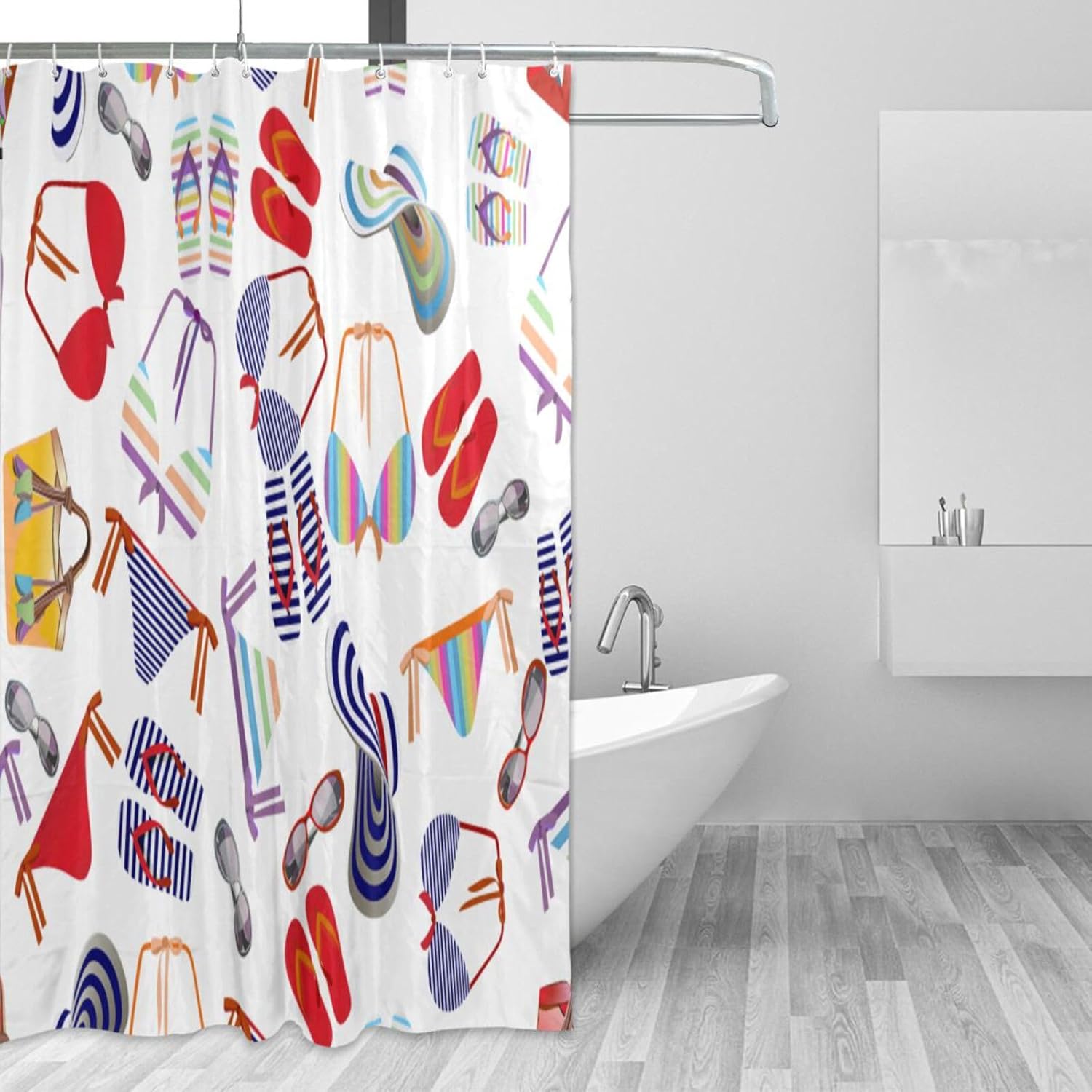 Bestwell Swimsuit Beach Colorful Curtain Liner, Fabric Shower Curtain ...
