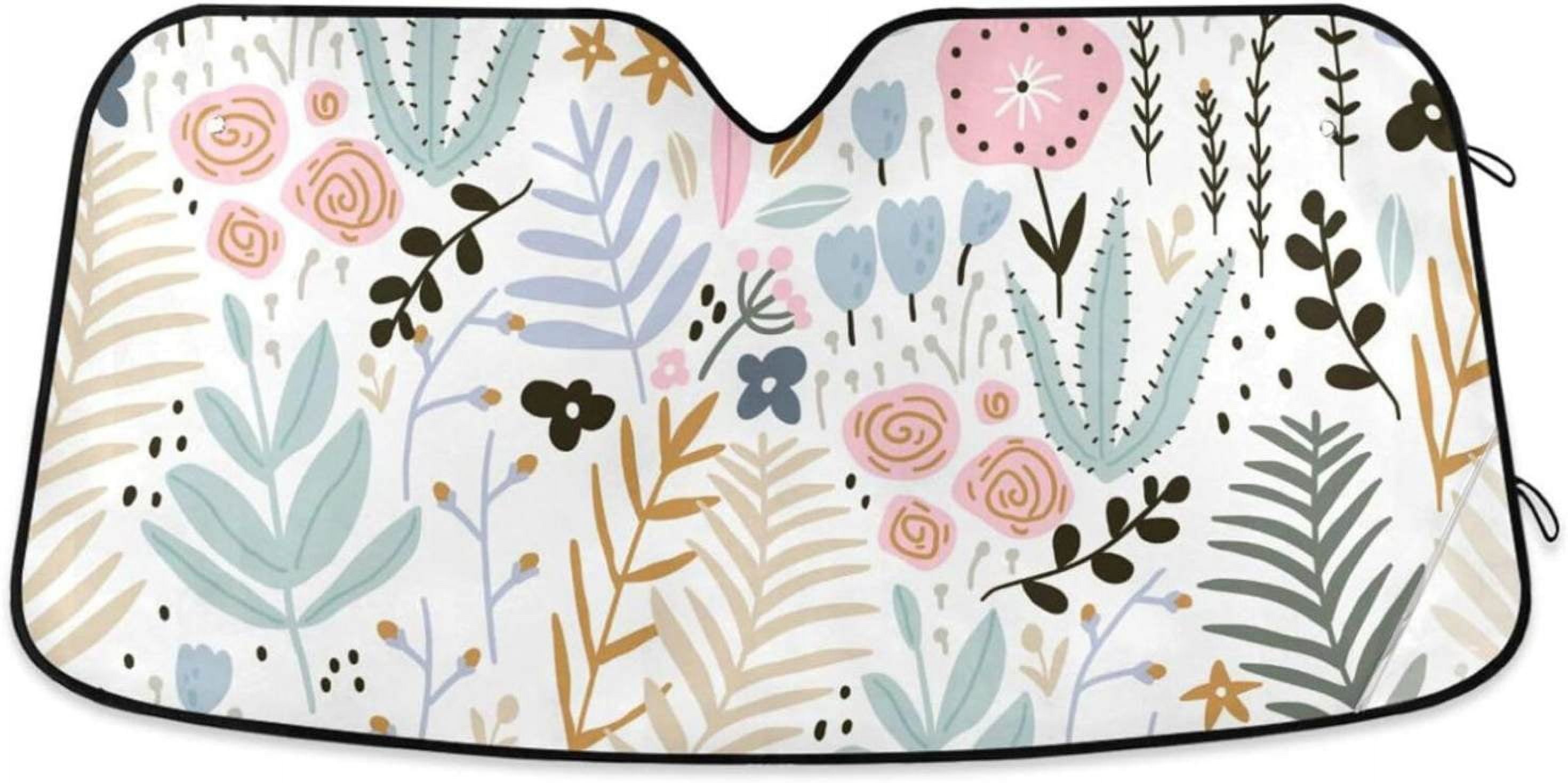 Bestwell Trendy Floral Leaves Car Windshield Sun Shade Foldable Sun ...