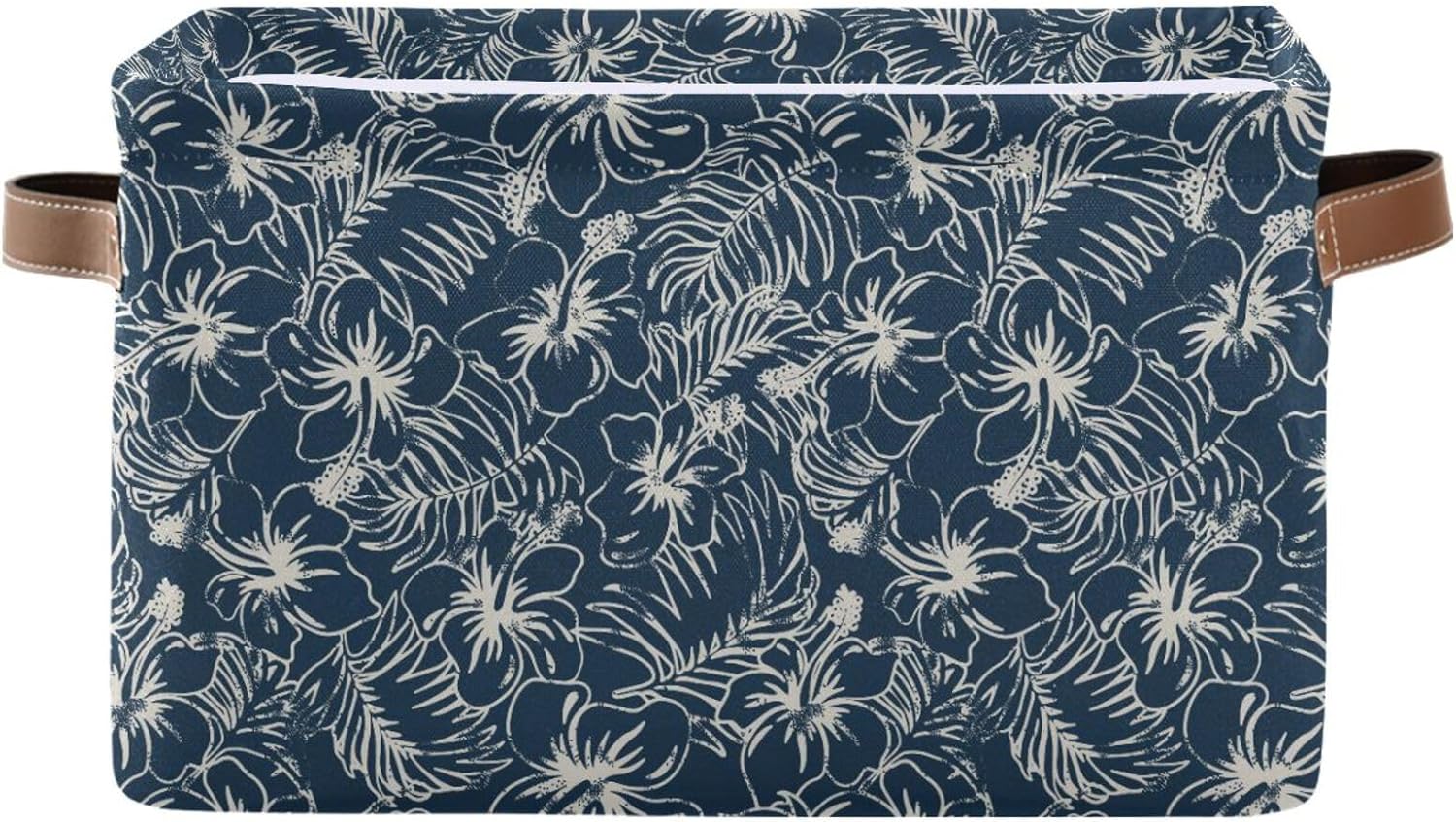 Bestwell Tropical Hibiscus Flower Storage Box Bins with Durable Leather ...