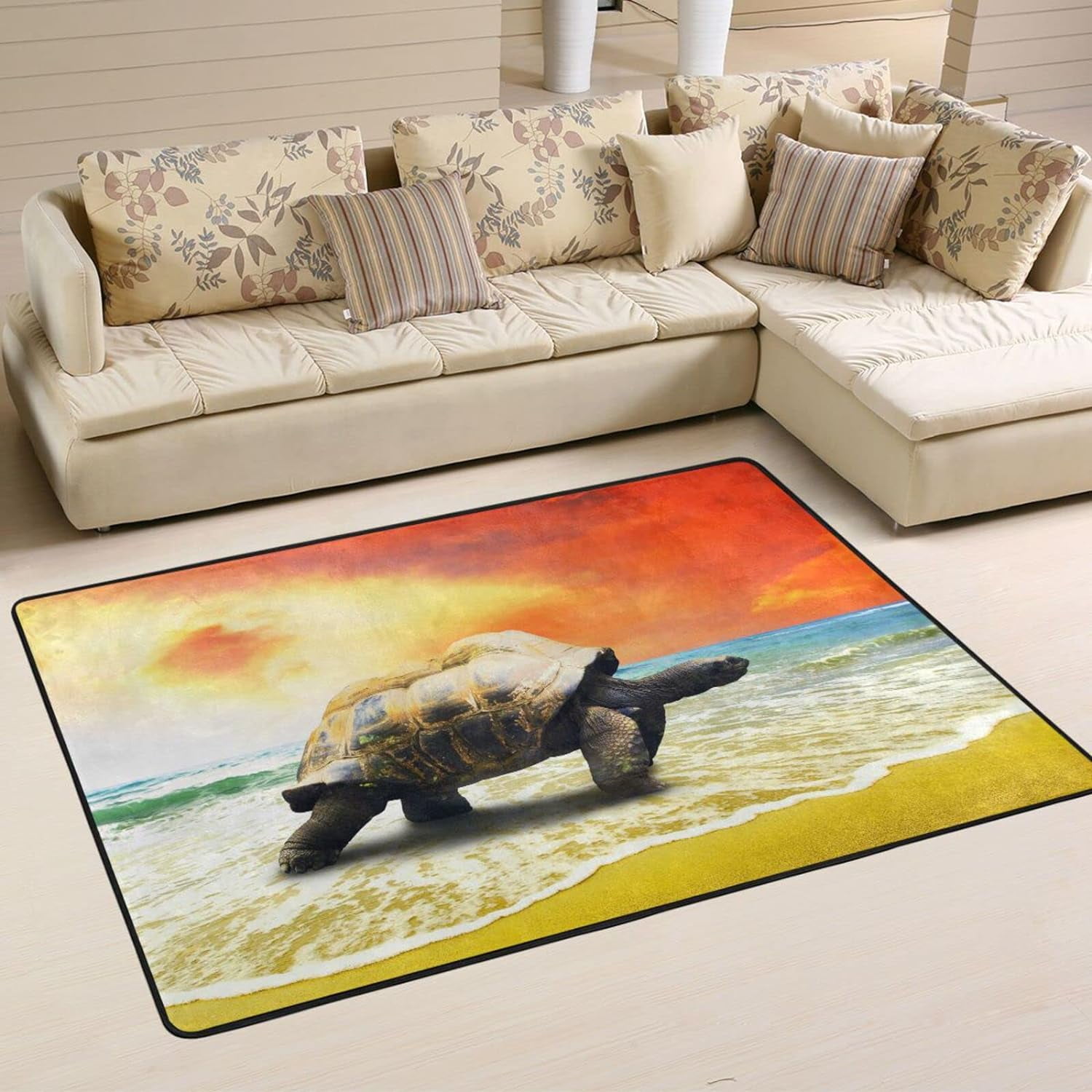 Bestwell Turtle Tropical Oceans Area Rug 72×48in Beach Sea Non-Slip ...