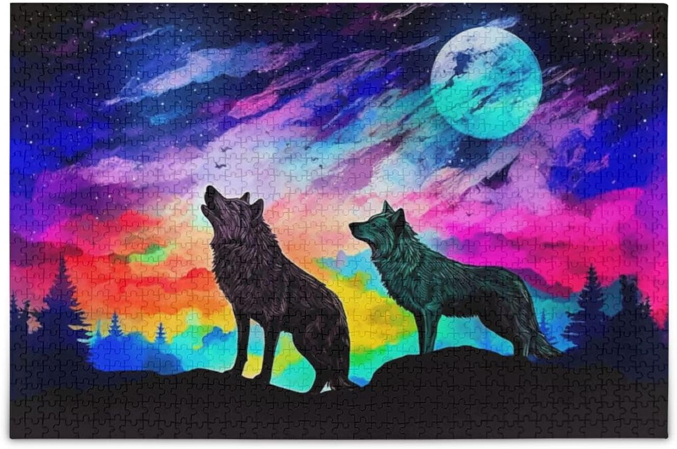 Bestwell Two Wolves Howling Moon Jigsaw Puzzle, 1000 Pieces Paper Wood ...
