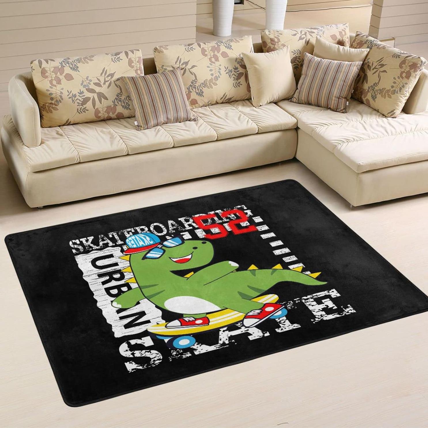Bestwell Urban Skate Dinosaur Area Rug, 36×24in, Cartoon Non-Slip Floor ...