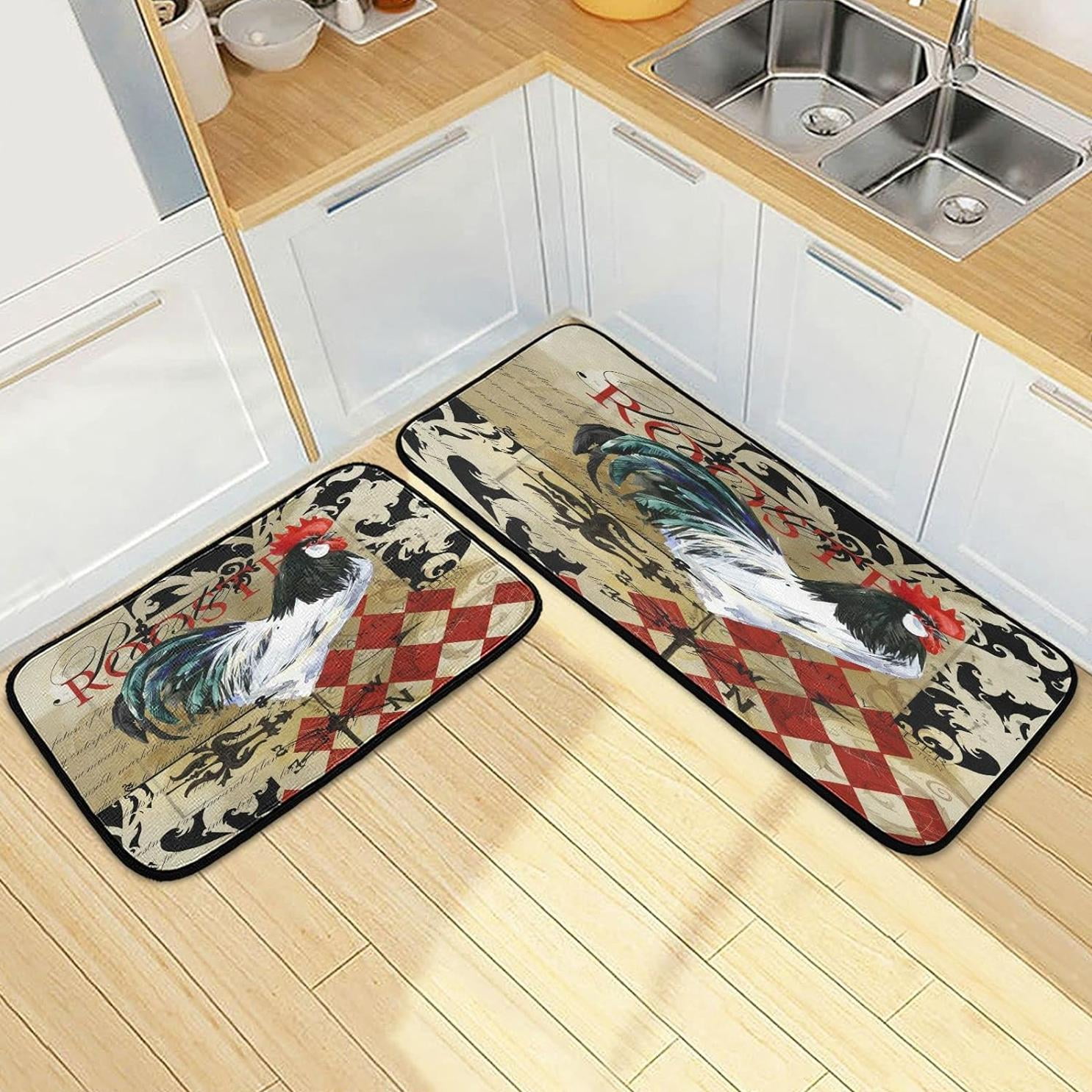 Bestwell Vintage Farm Rooster Kitchen Rugs 2 Pieces, Colorful Floor Mat ...