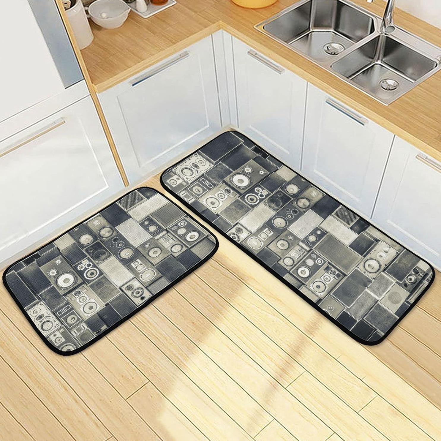 Bestwell Vintage Music Boombox Kitchen Mats Set of 2, Grunge Retro Anti ...