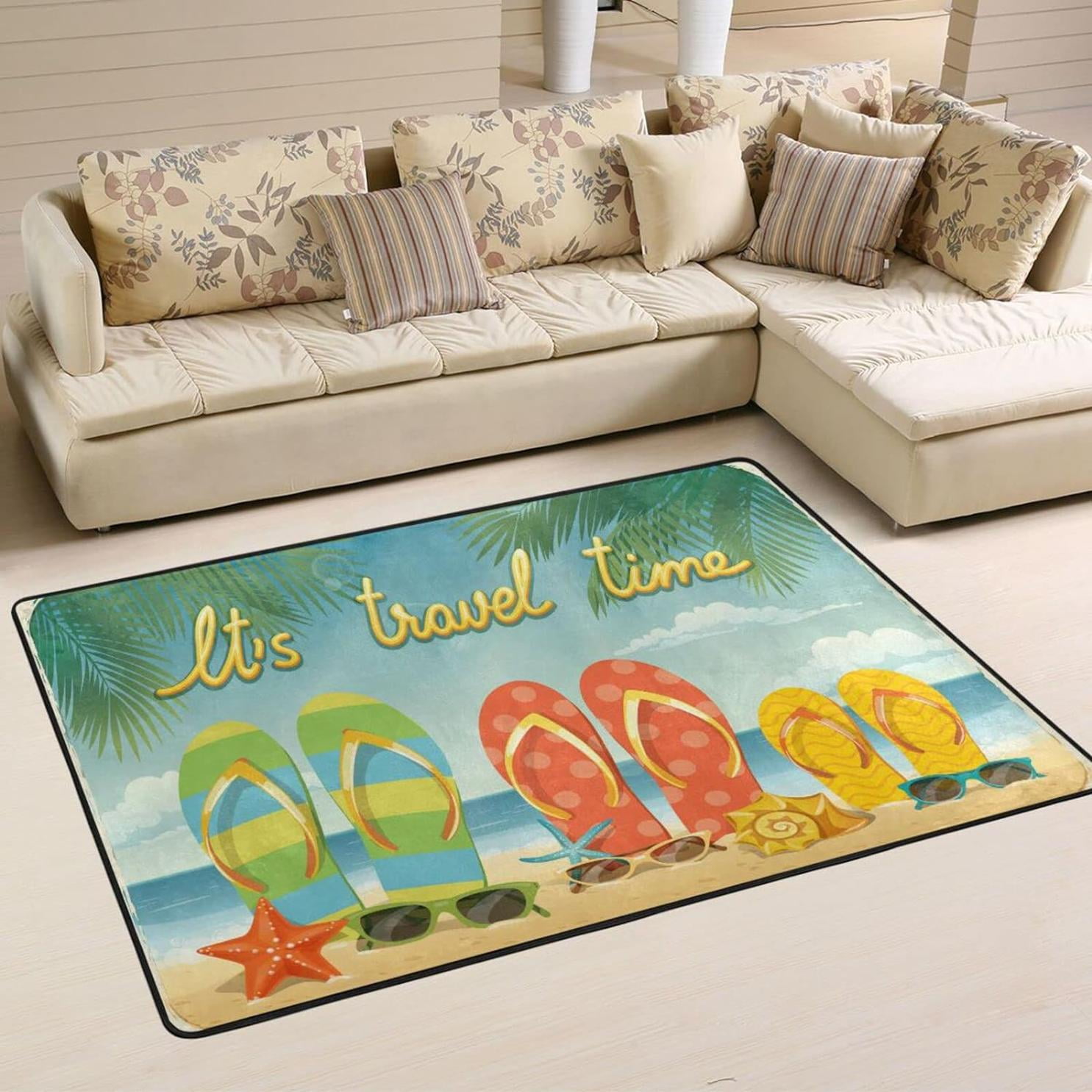 Bestwell Vintage Summer Flip Flop Area Rug,72"×48" Beach Tropical ...