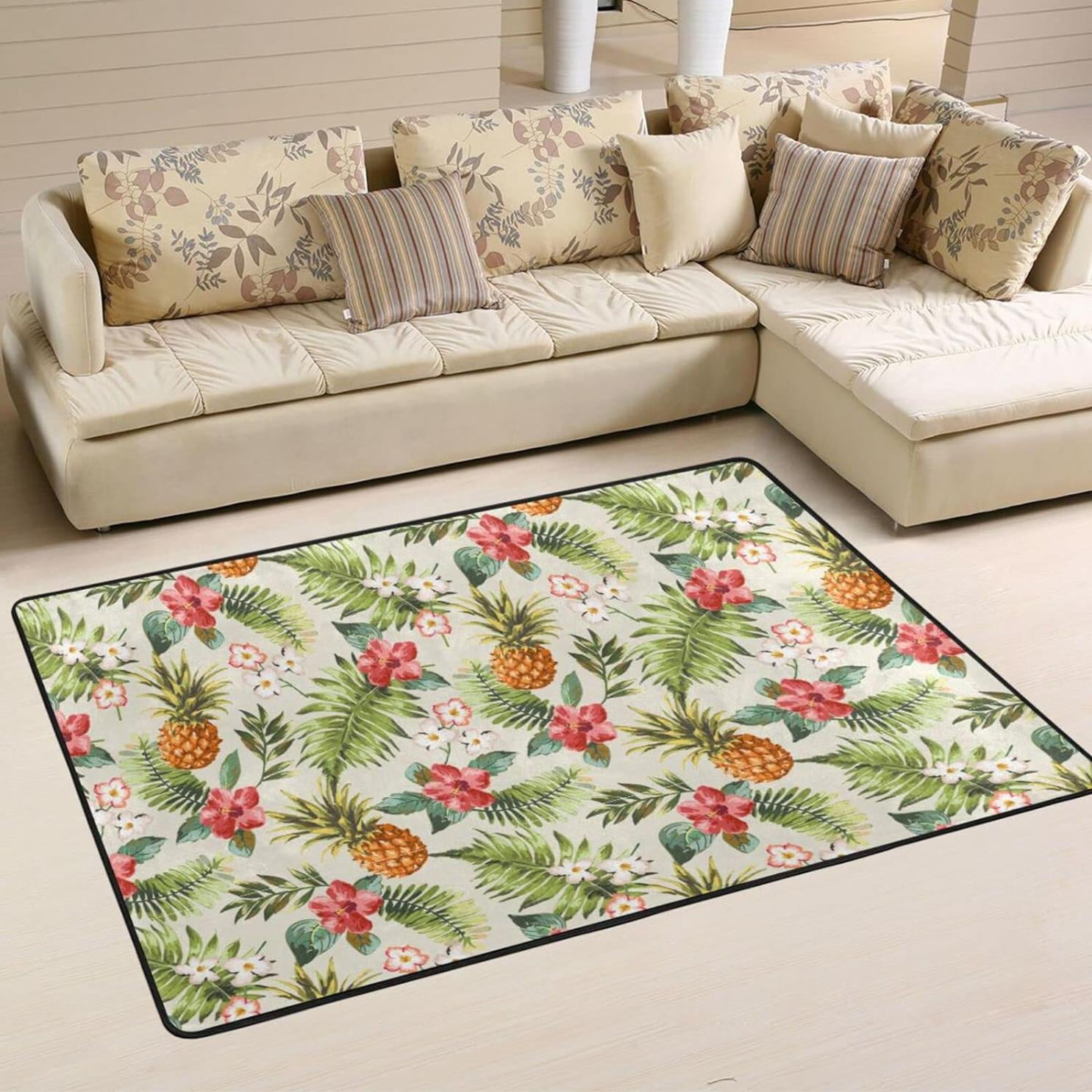 Bestwell Vintage Tropical Fruits Floral Area Rug,72"×48" Pineapple Palm ...