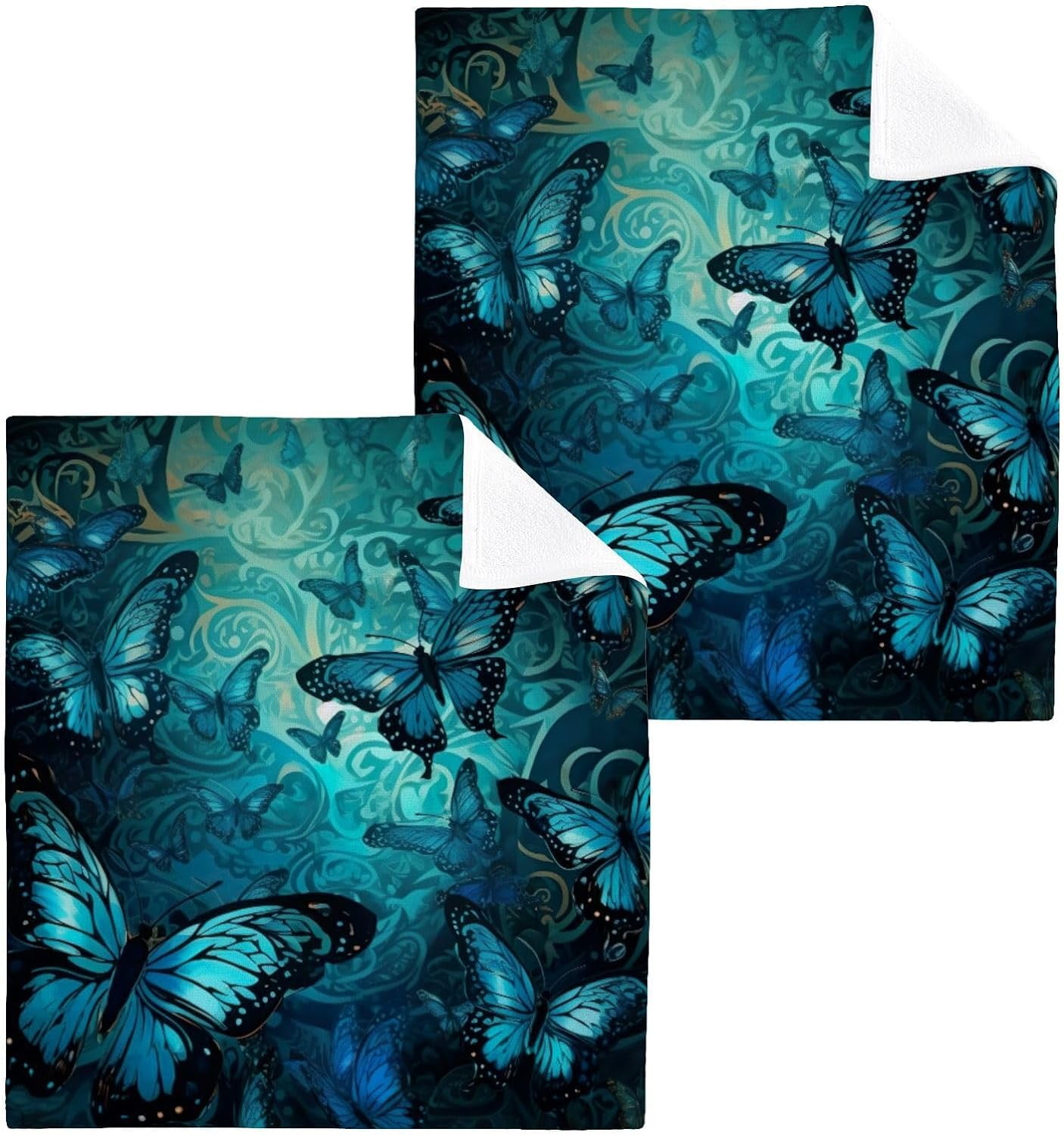 Bestwell Washcloths 2 Pack Retro Butterfly Wash Cloths - 12 x 12 Inches ...