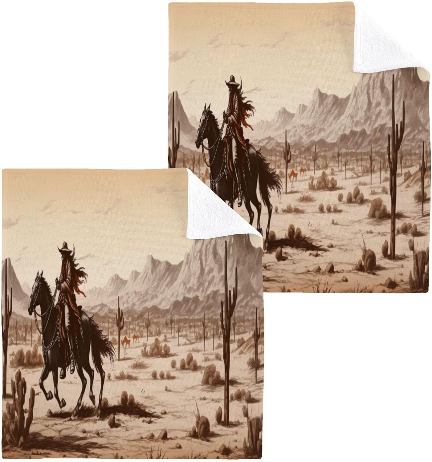 Bestwell Washcloths 2 Pack Western Desert Cowboy Wash Cloths - 12 x 12 ...