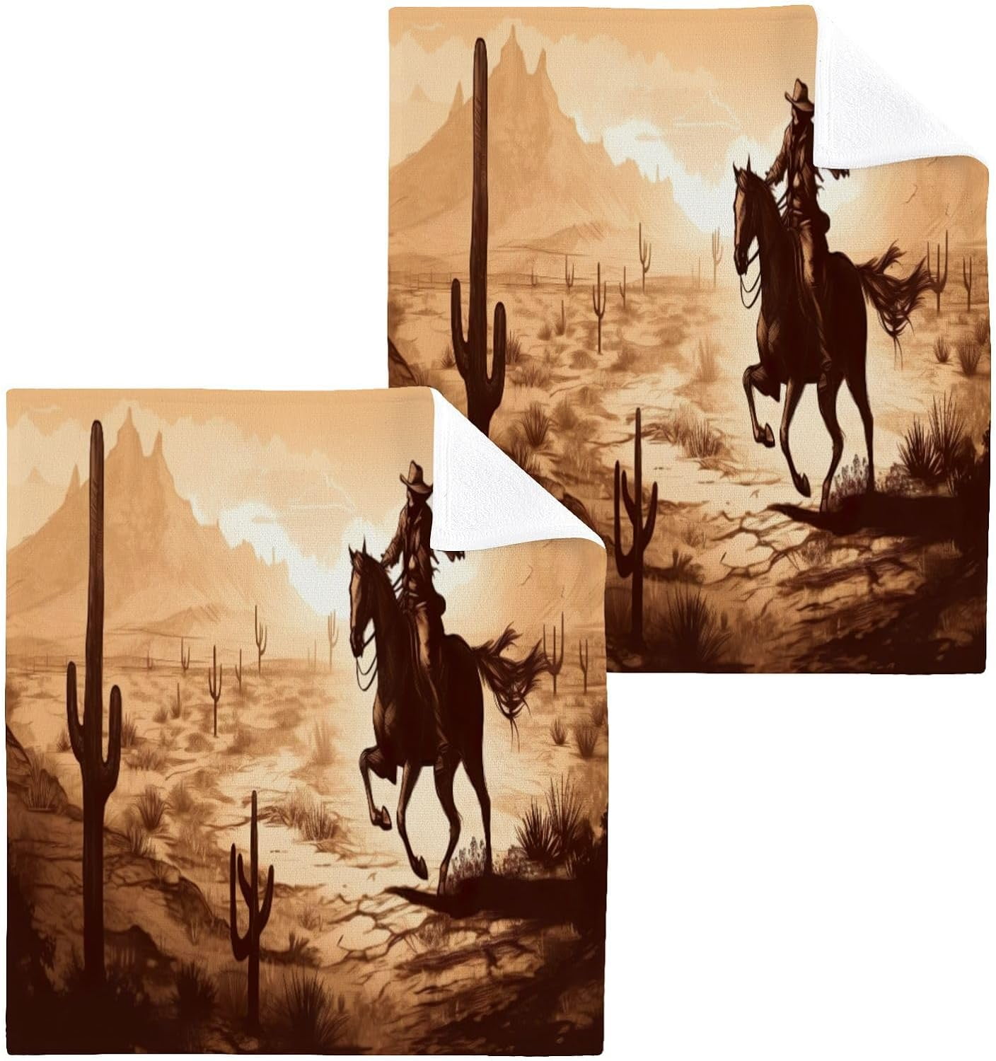 Bestwell Washcloths 4 Pack Western Desert Cowboy Wash Cloths - 12 x 12 ...