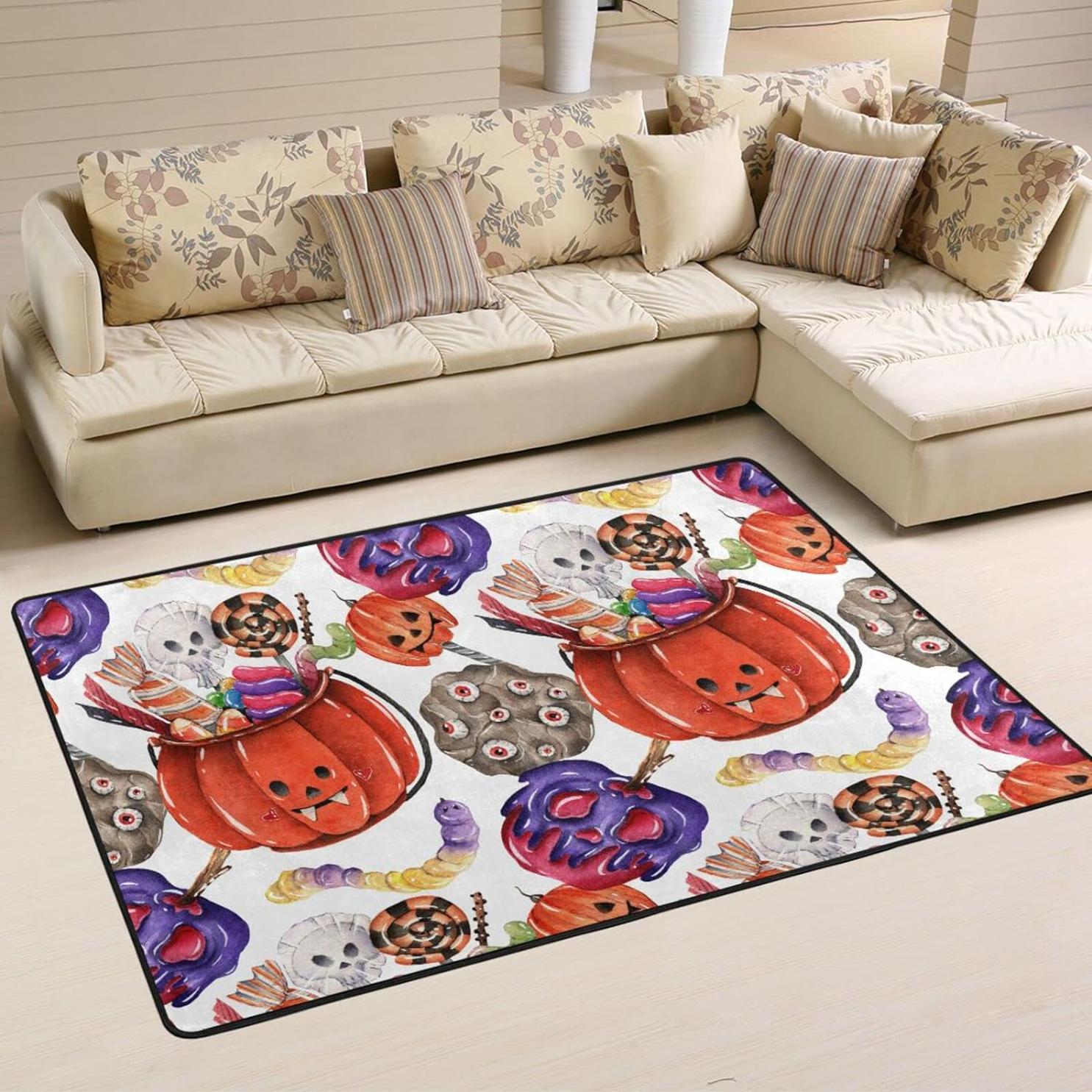 Bestwell Watercolor Pumpkins Candies Area Rug, 36×24in, Halloween ...
