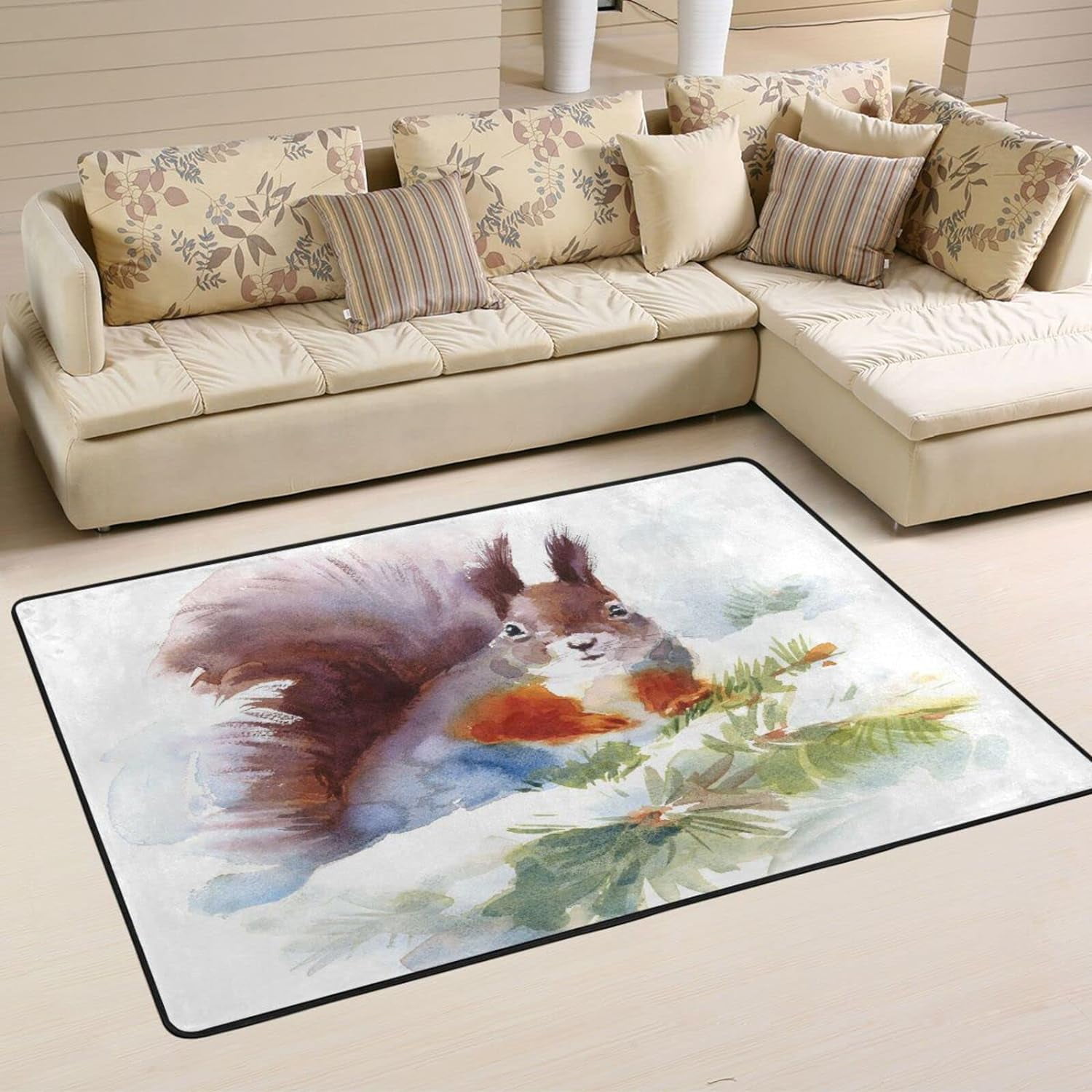 Bestwell Watercolor Squirrel Cute Area Rug 72×48in Non-Slip Floor ...