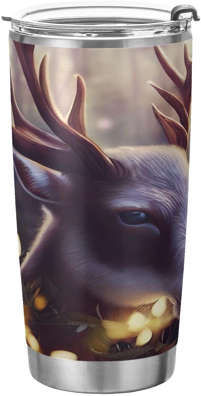 Bestwell White Elk Big Antlers Insulated Tumbler with Lid and Straw ...