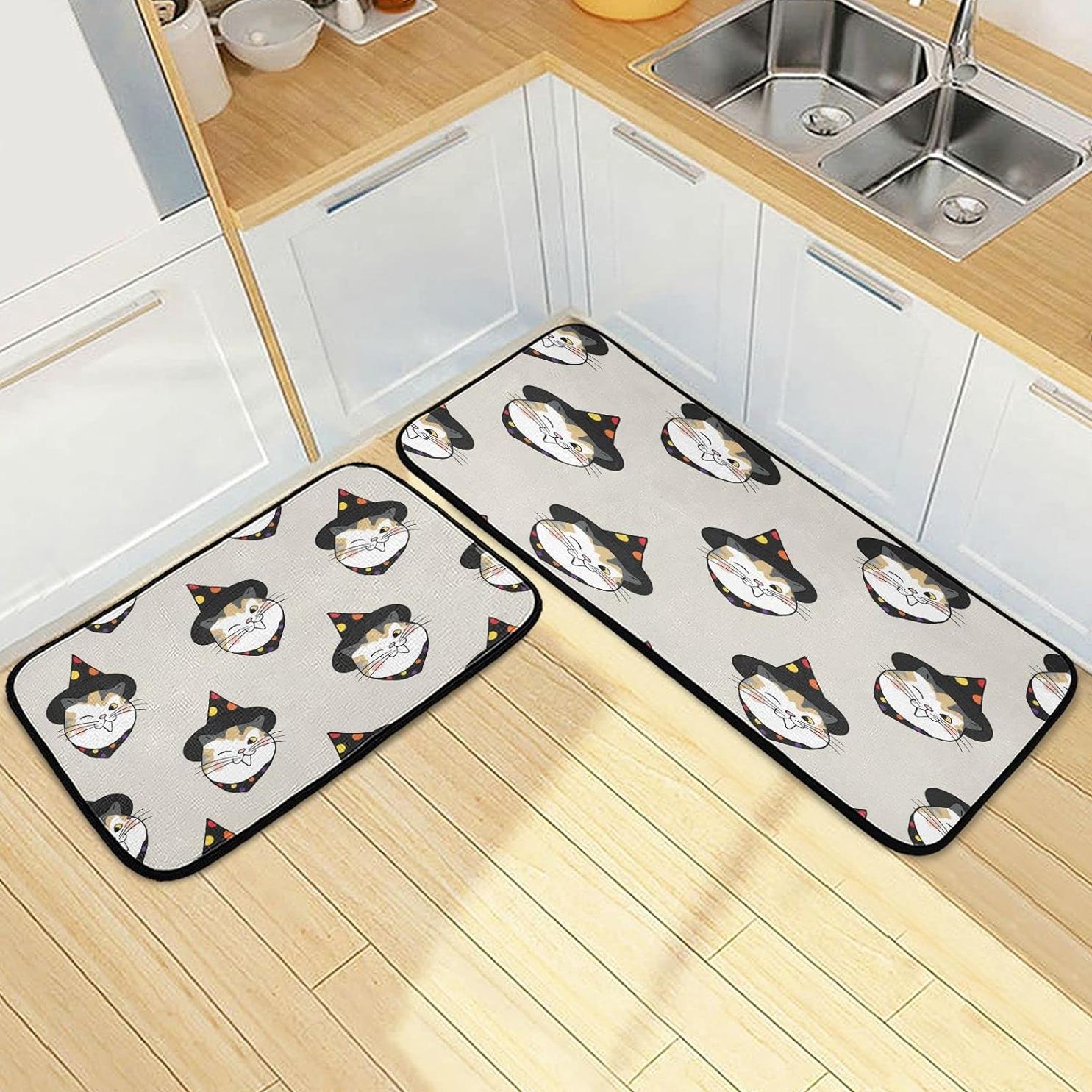 Bestwell Witch Cat Face Halloween Kitchen Rugs 2 Pieces, Cute Kitten ...