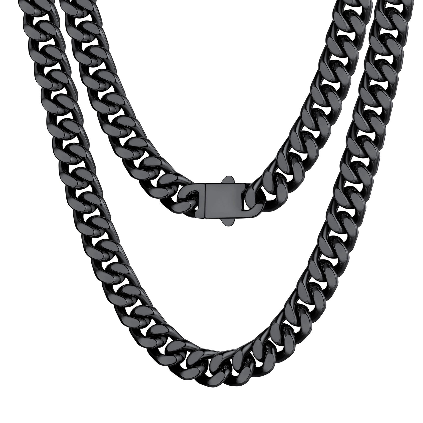 Bestyle 12mm Men Cuban Necklace Black Chunky Curb Link Chain Necklace ...