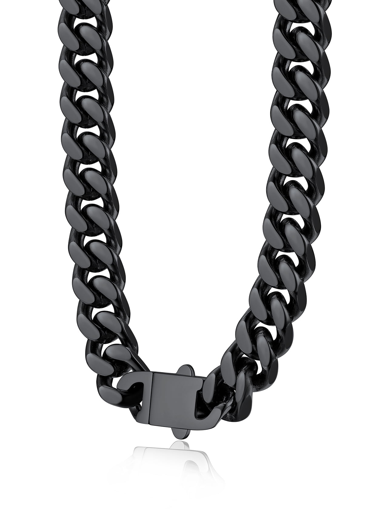 Bestyle 12mm Men Cuban Necklace Black Chunky Curb Link Chain Necklace ...