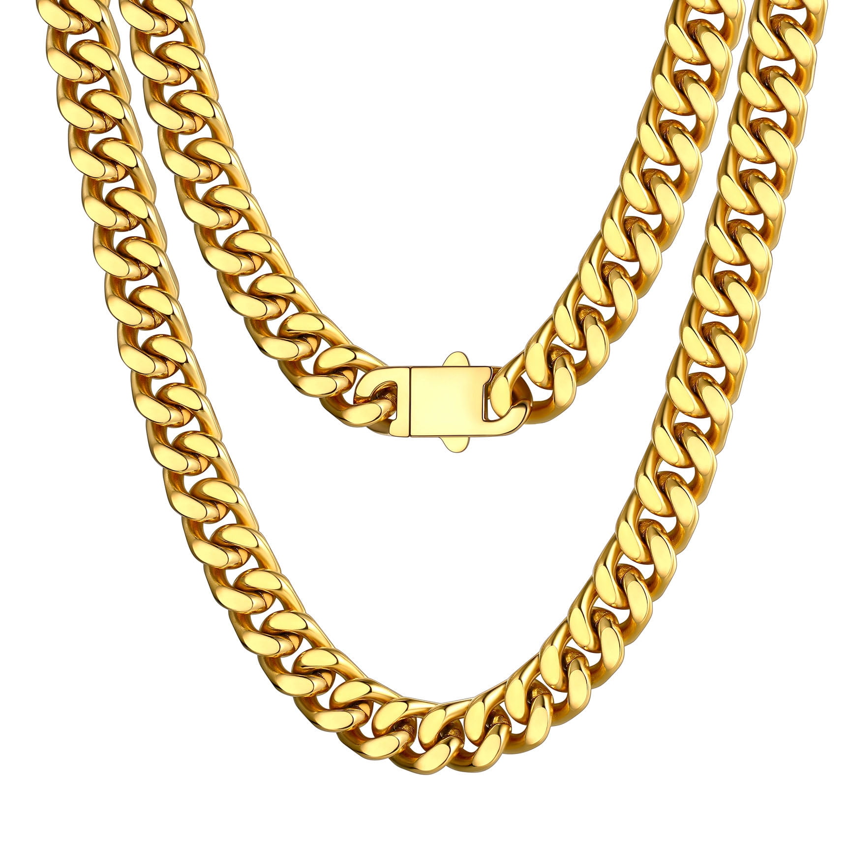 Bestyle 12mm Thick Cuban Chain Necklace for Men, 18K Gold Filled ...