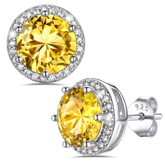 Bestyle 2 Carat Solitaire Birthstone Earrings for Women Sparkle Round ...