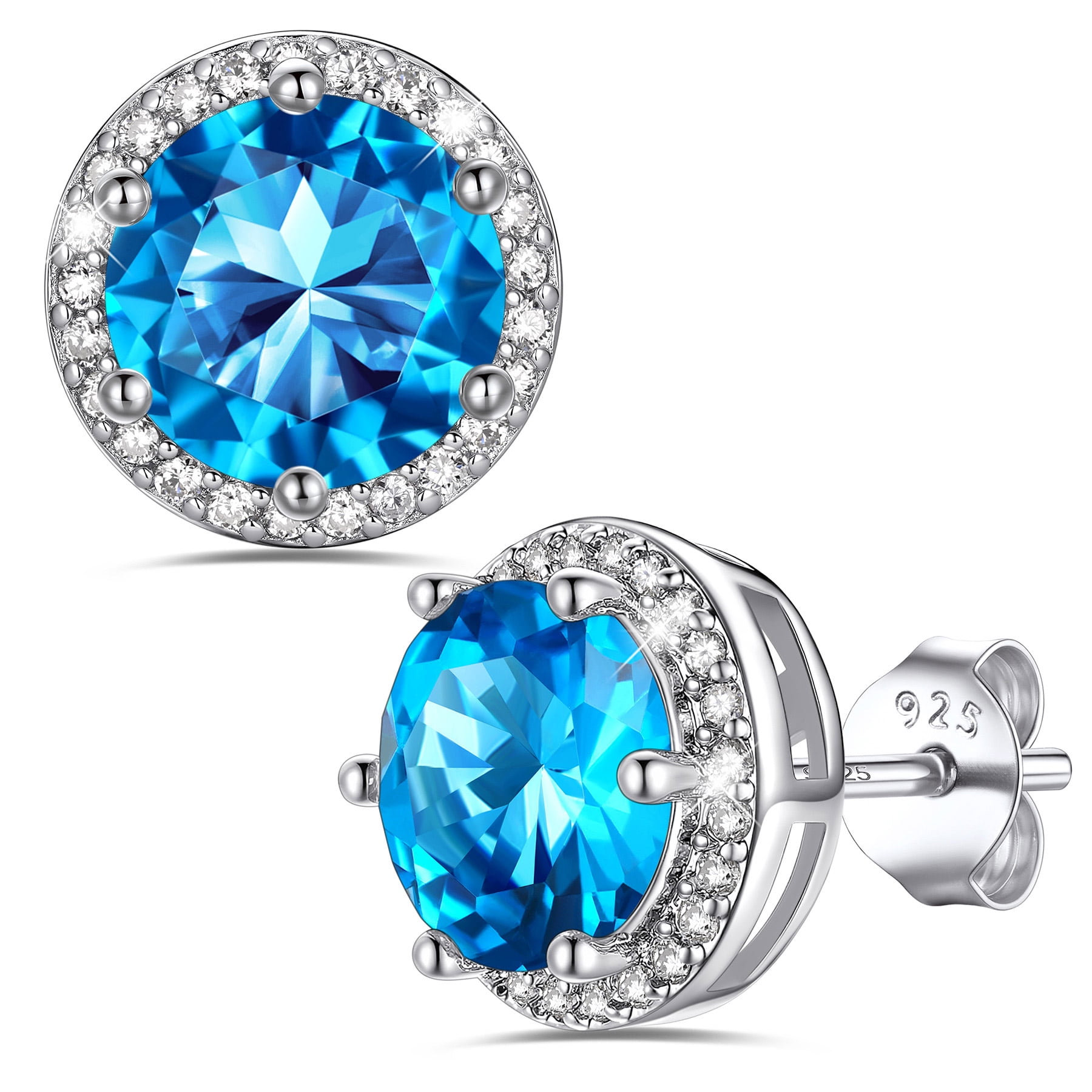 Bestyle 2 Carat Solitaire Birthstone Earrings for Women Sparkle Round ...