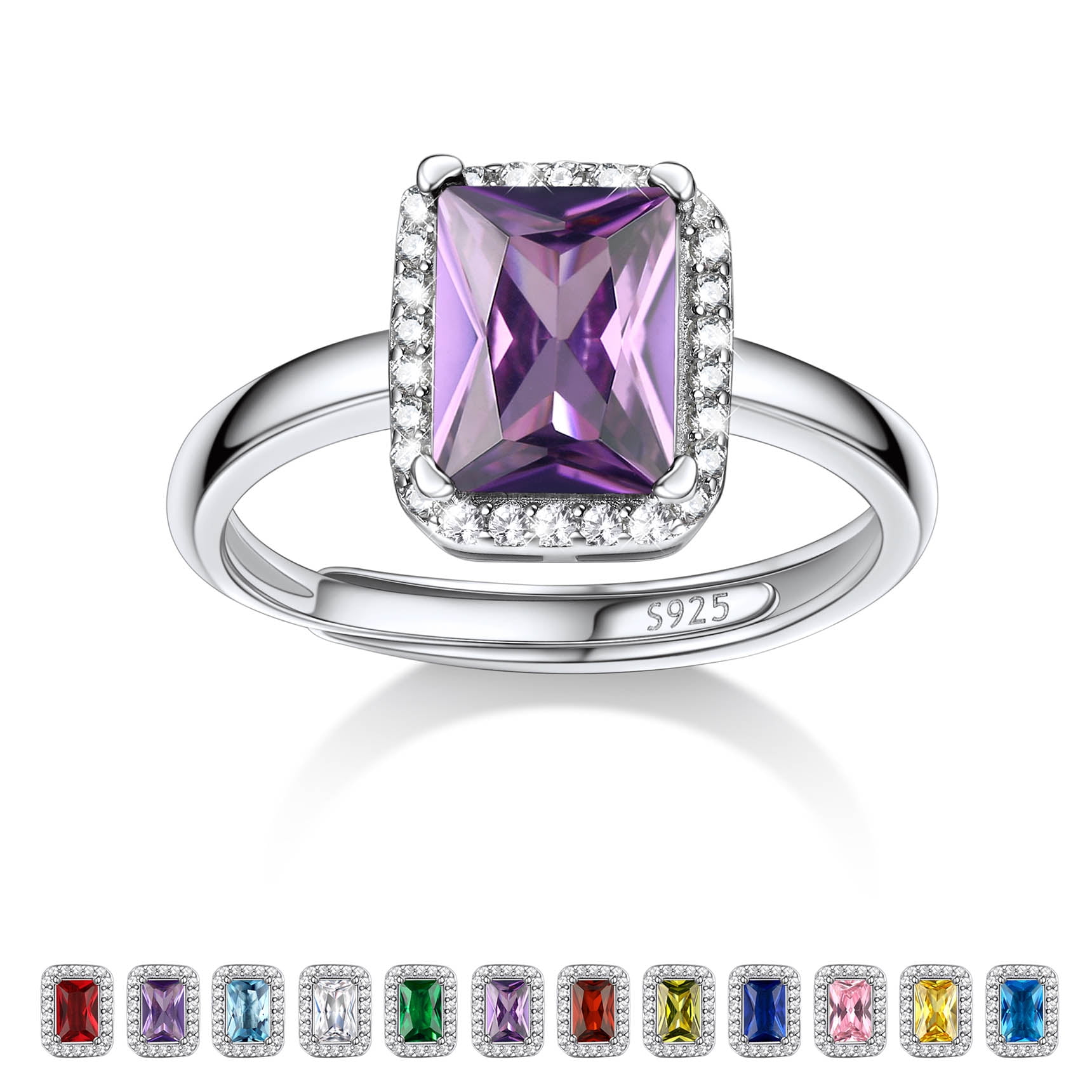 Bestyle 2ct Open Square-Cut Alexandrite Birthstone Rings Sterling ...