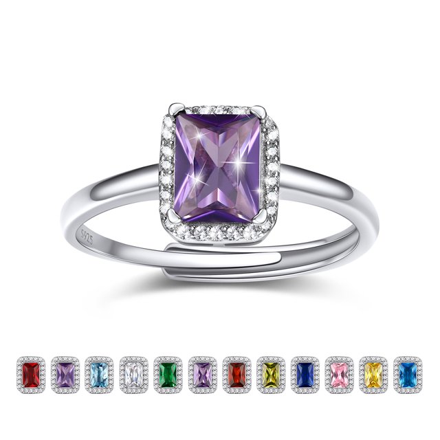 Bestyle 2ct Open Square-Cut Amethyst Birthstone Rings Sterling Silver ...