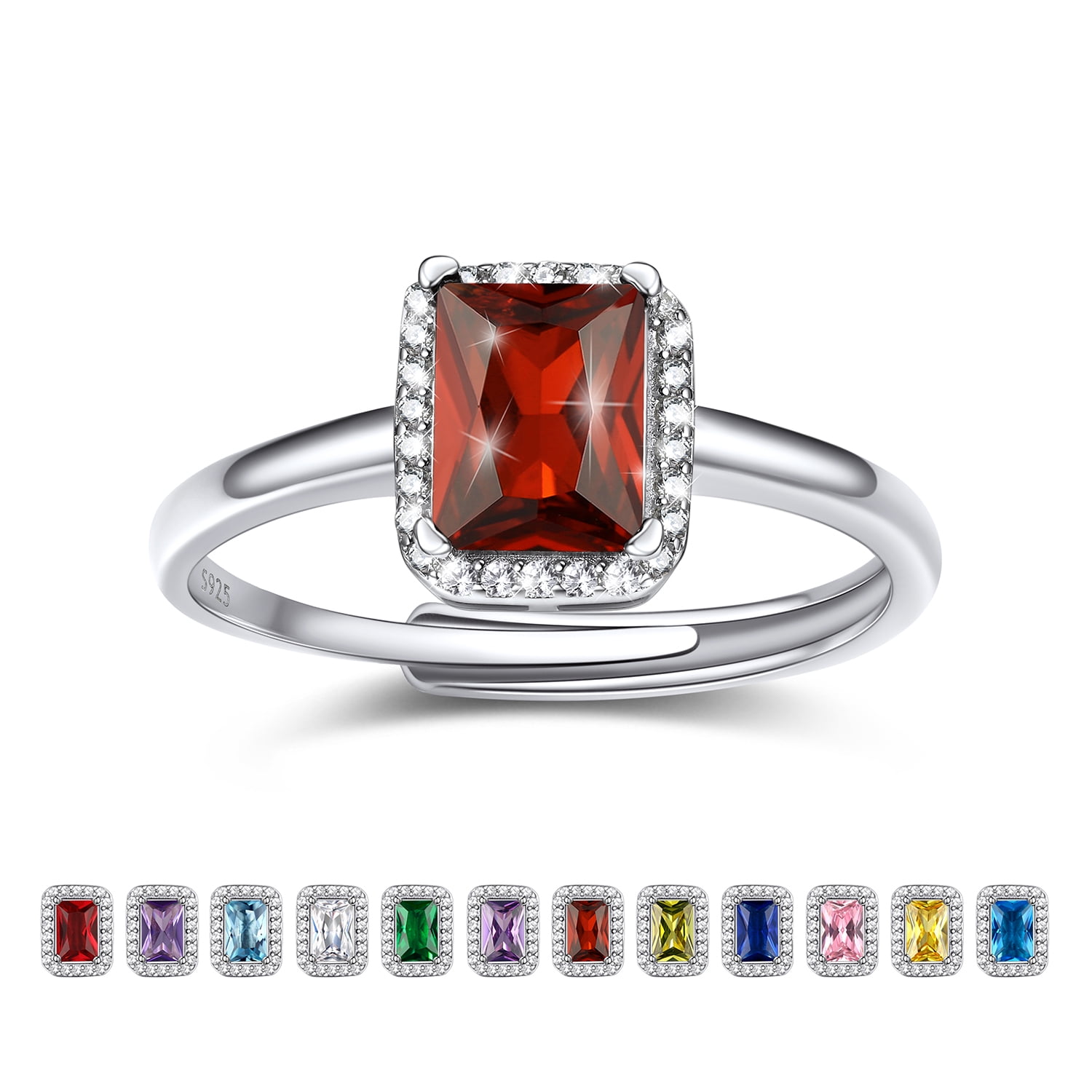 Bestyle 2ct Square-Cut Synthetic Ruby Rings Sterling Silver Open Band ...