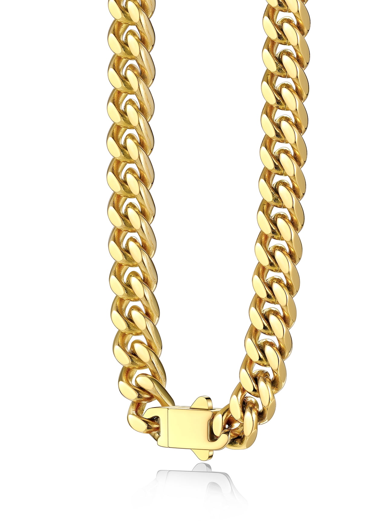 Bestyle 7mm Gold Plated Chain Necklace for Men Women, 18" Miami Cuban ...