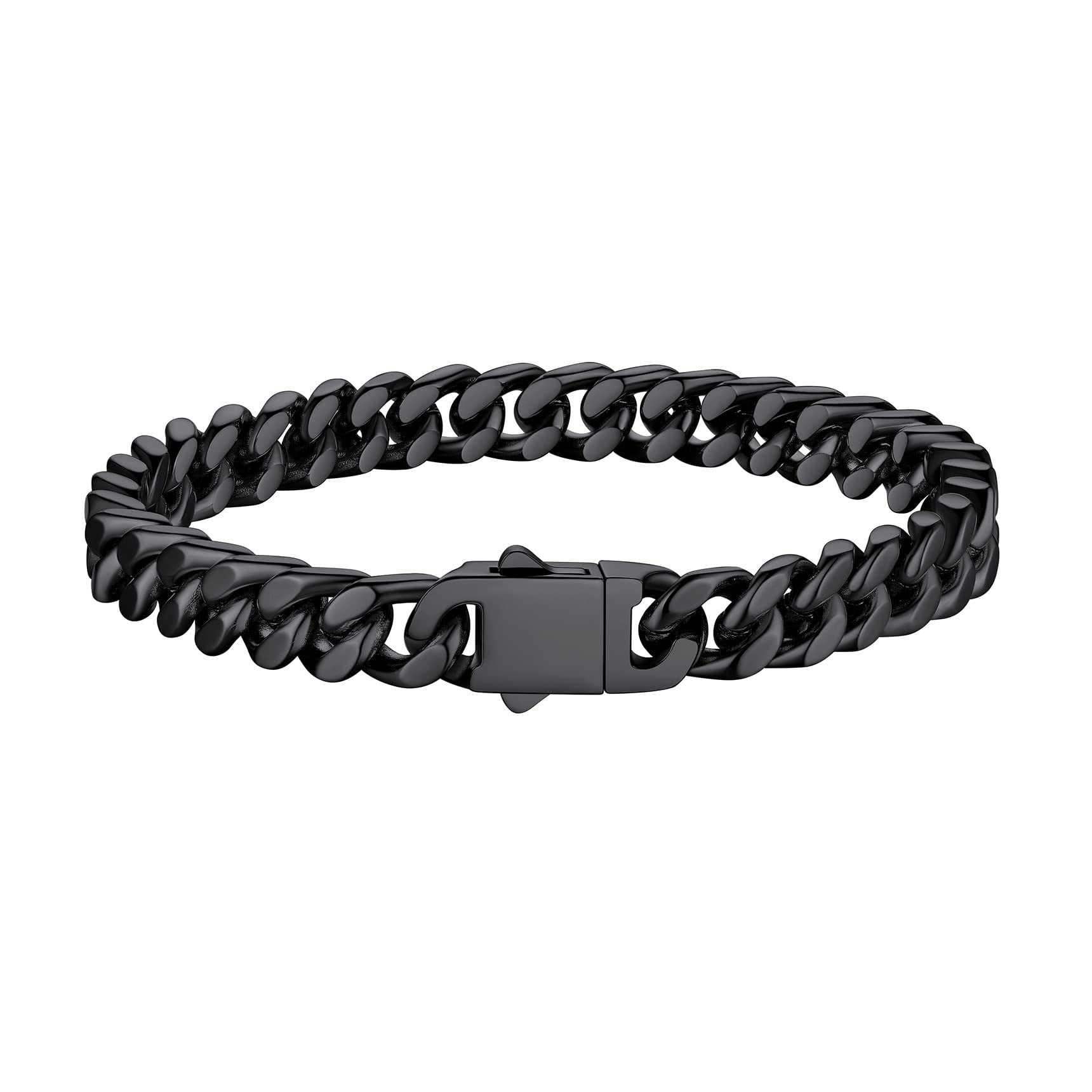Bestyle 7mm Stainless Steel Miami Cuban Bracelet Black Metal Filled Man Chain Bracelet, 8.3In ...