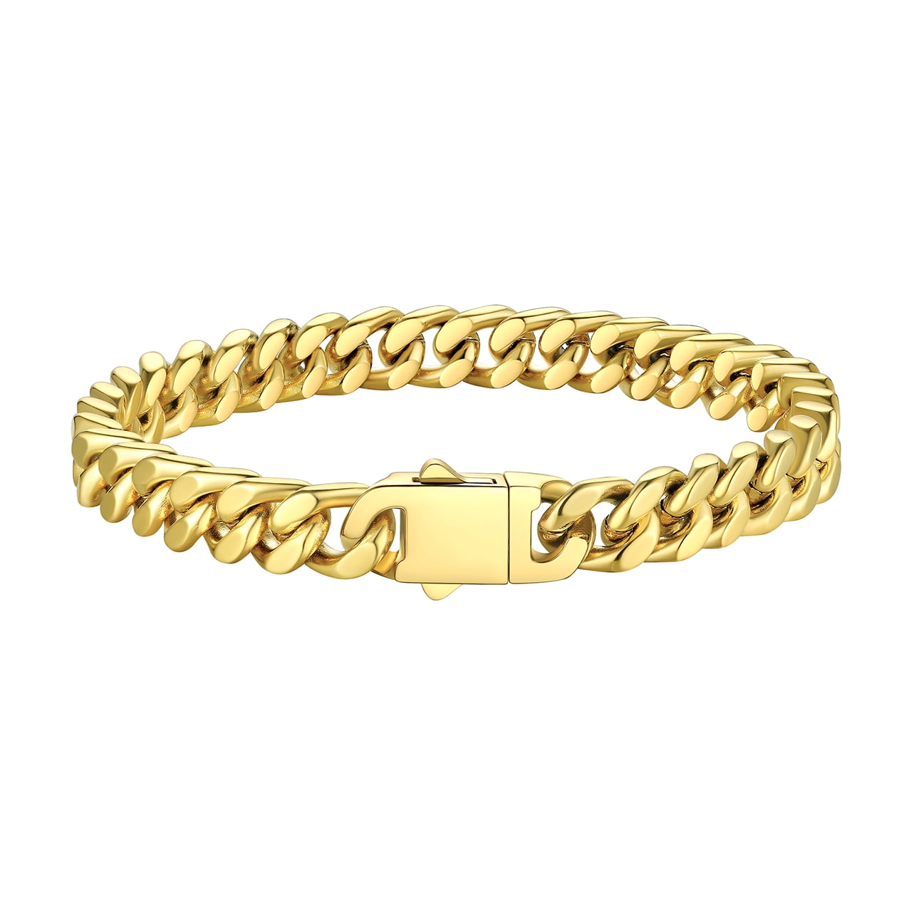 Bestyle 7mm Stainless Steel Miami Cuban Bracelet Gold Filled Man Chain ...