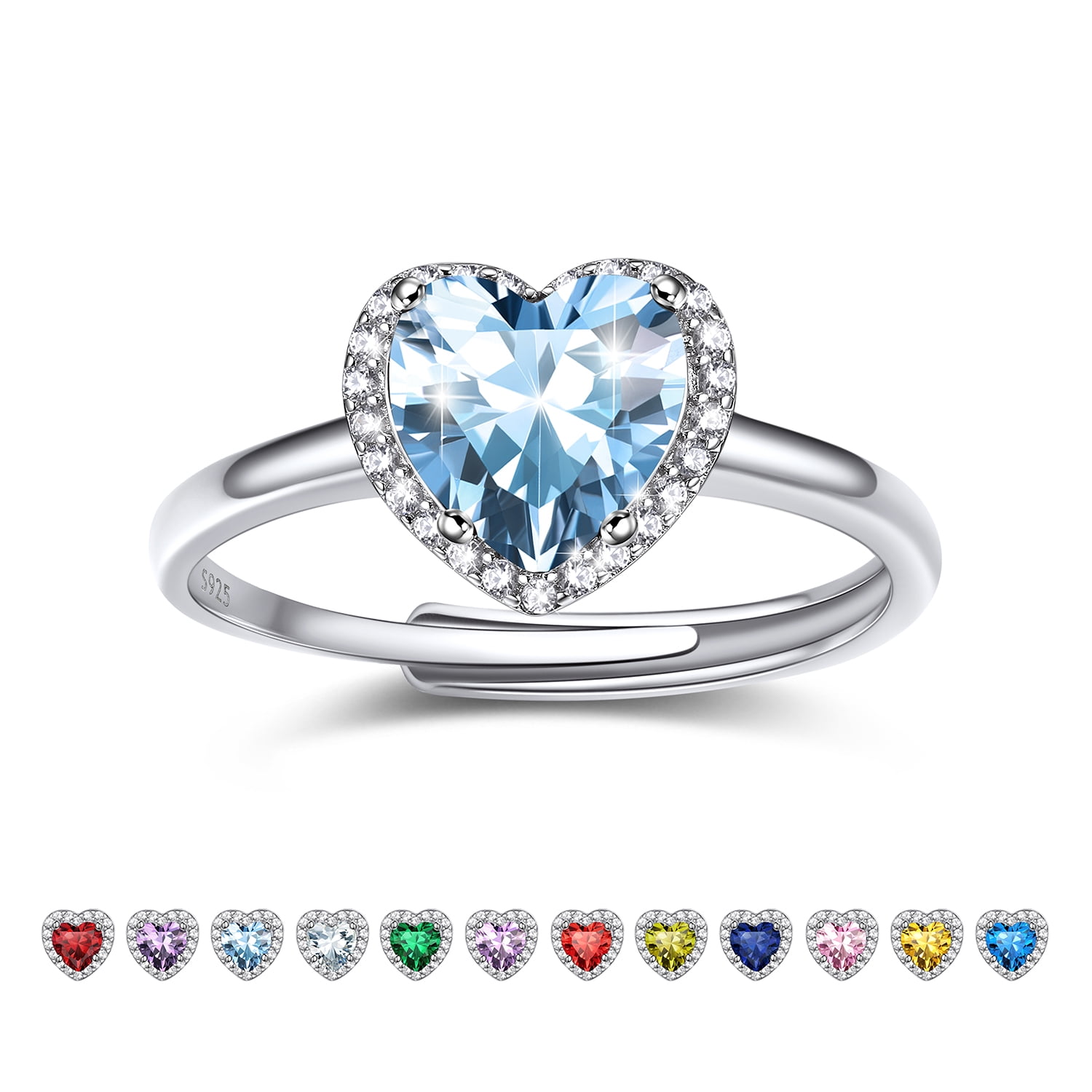 Bestyle 925 Sterling Silver Heart Rings for Women Sparkle Open Band ...
