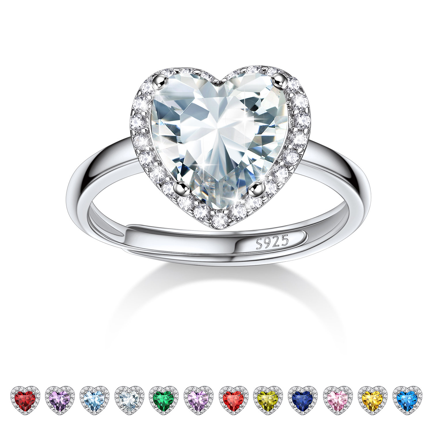 Bestyle 925 Sterling Silver Heart Rings for Women 1.5ct Diamond Halo ...