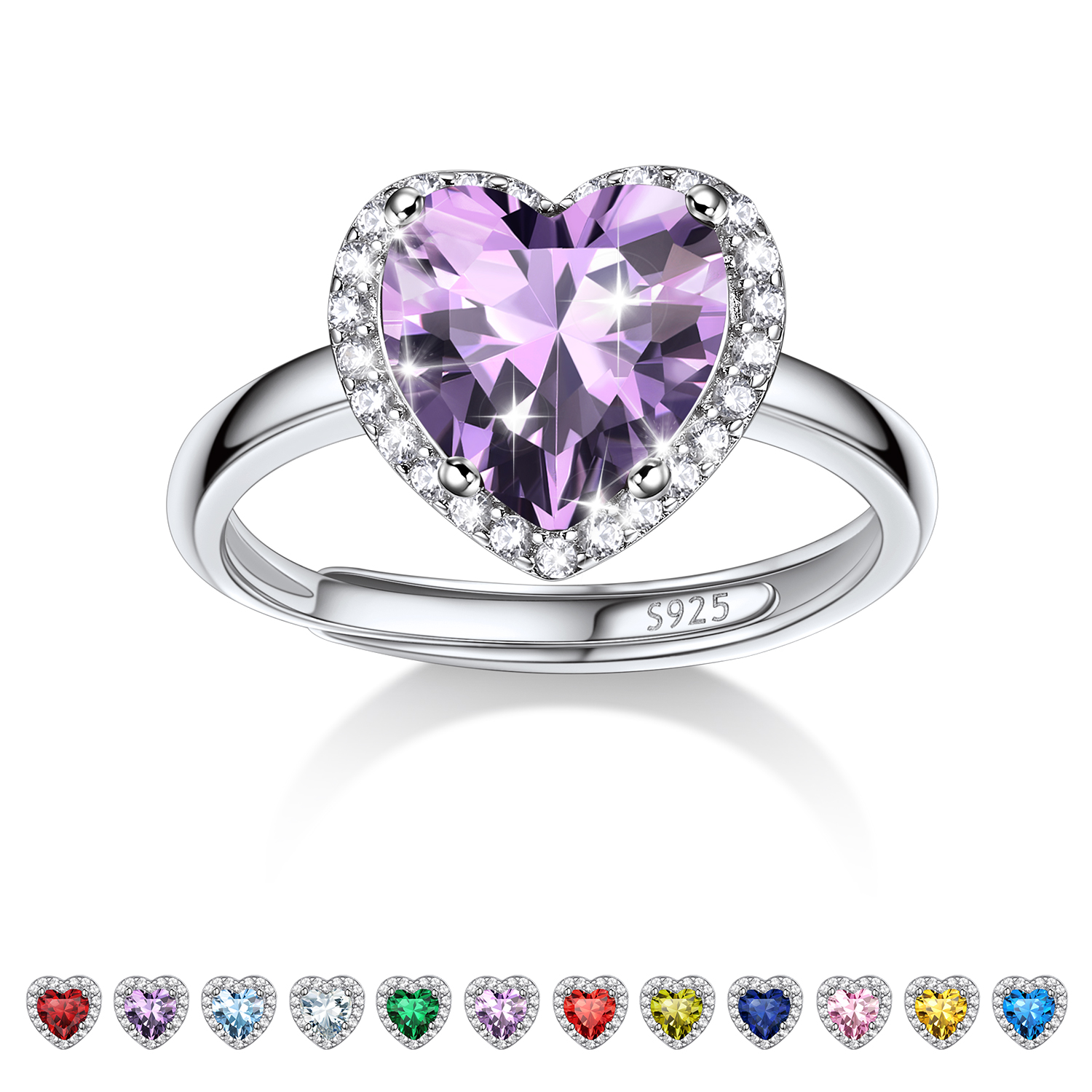 Bestyle 925 Sterling Silver Heart Rings for Women 1.5ct Diamond Halo ...