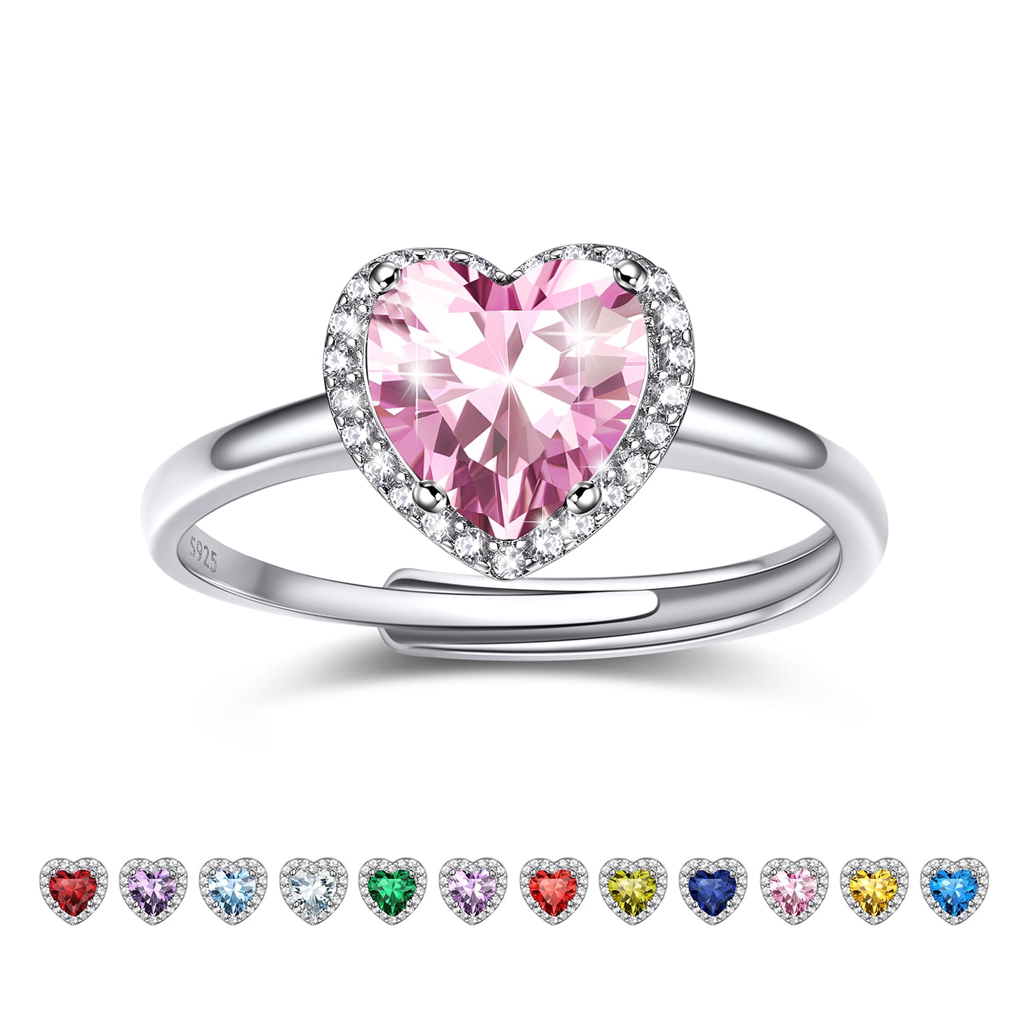 Bestyle 925 Sterling Silver Heart Rings for Women Sparkle Open Band ...