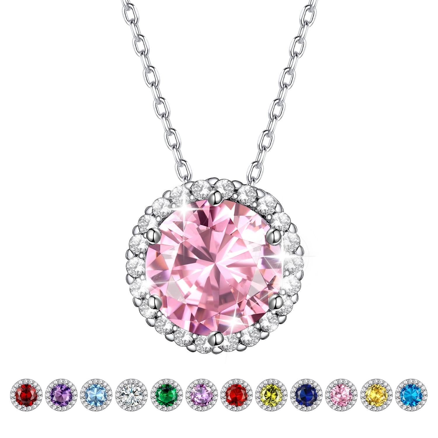 Bestyle 925 Sterling Silver Love Round Cut Diamond Necklaces, Cubic Zirconia Choker Pink ...